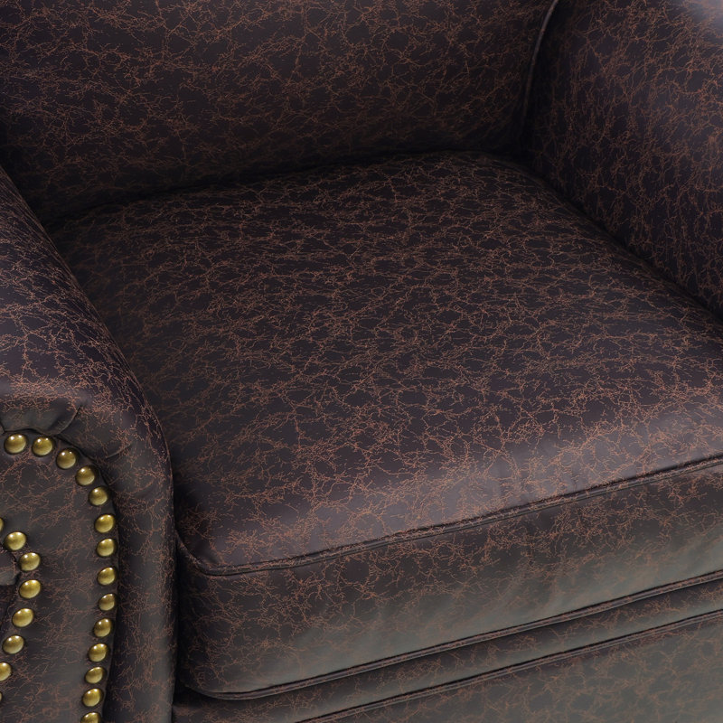 Charlton Home 88" Wide Faux Leather Rolled Arm Sofa Nailhead Trim ...