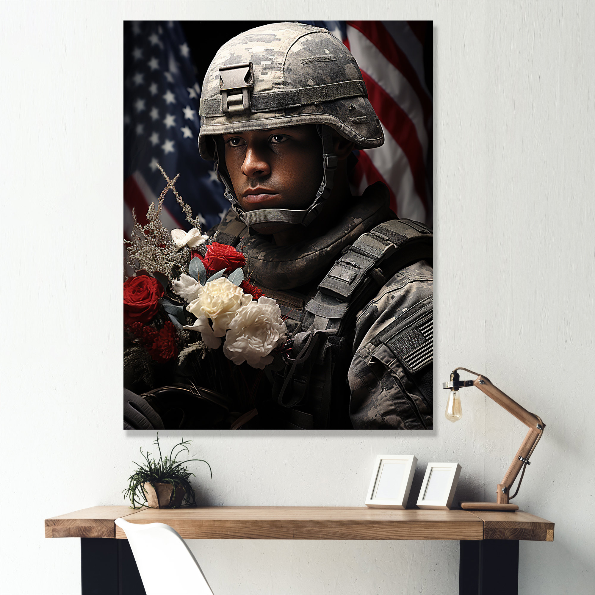 Design Art Military Patriot Solider USA Flag - Military Wall Art Living ...