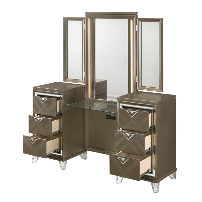 Rosdorf Park Ordaz Vanity Set with Stool and Mirror | Wayfair