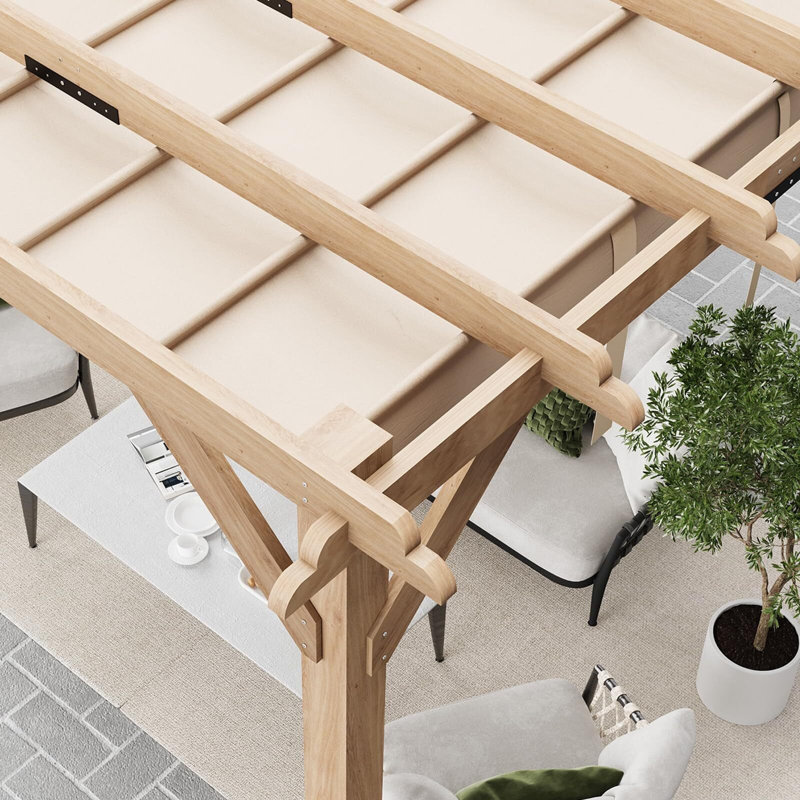 babevy Cedar Wood Pergola With Solid Structure, Retractable Shade ...