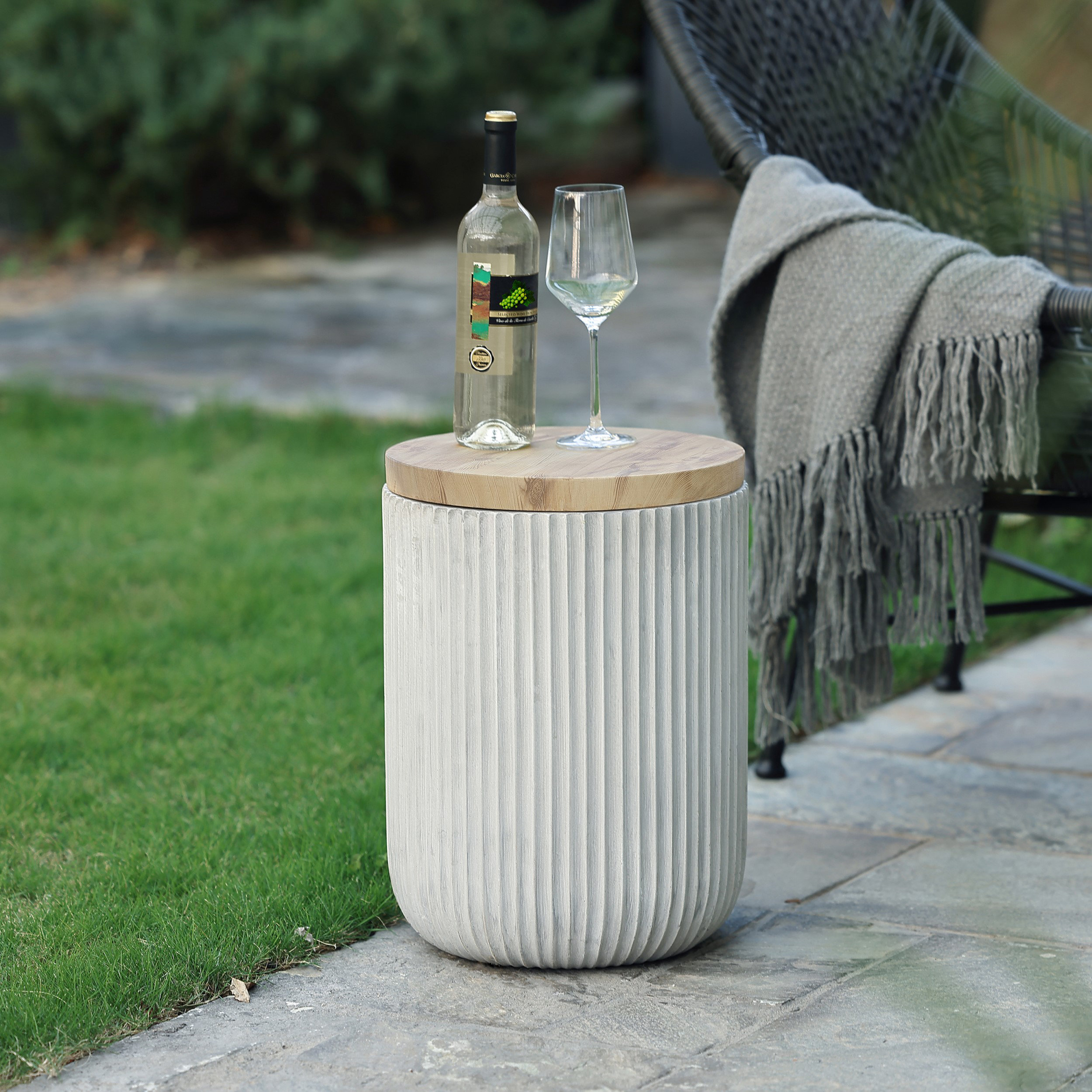 Ivy Bronx Tommen Cement Outdoor Side, End Table with Storage, Outdoor ...