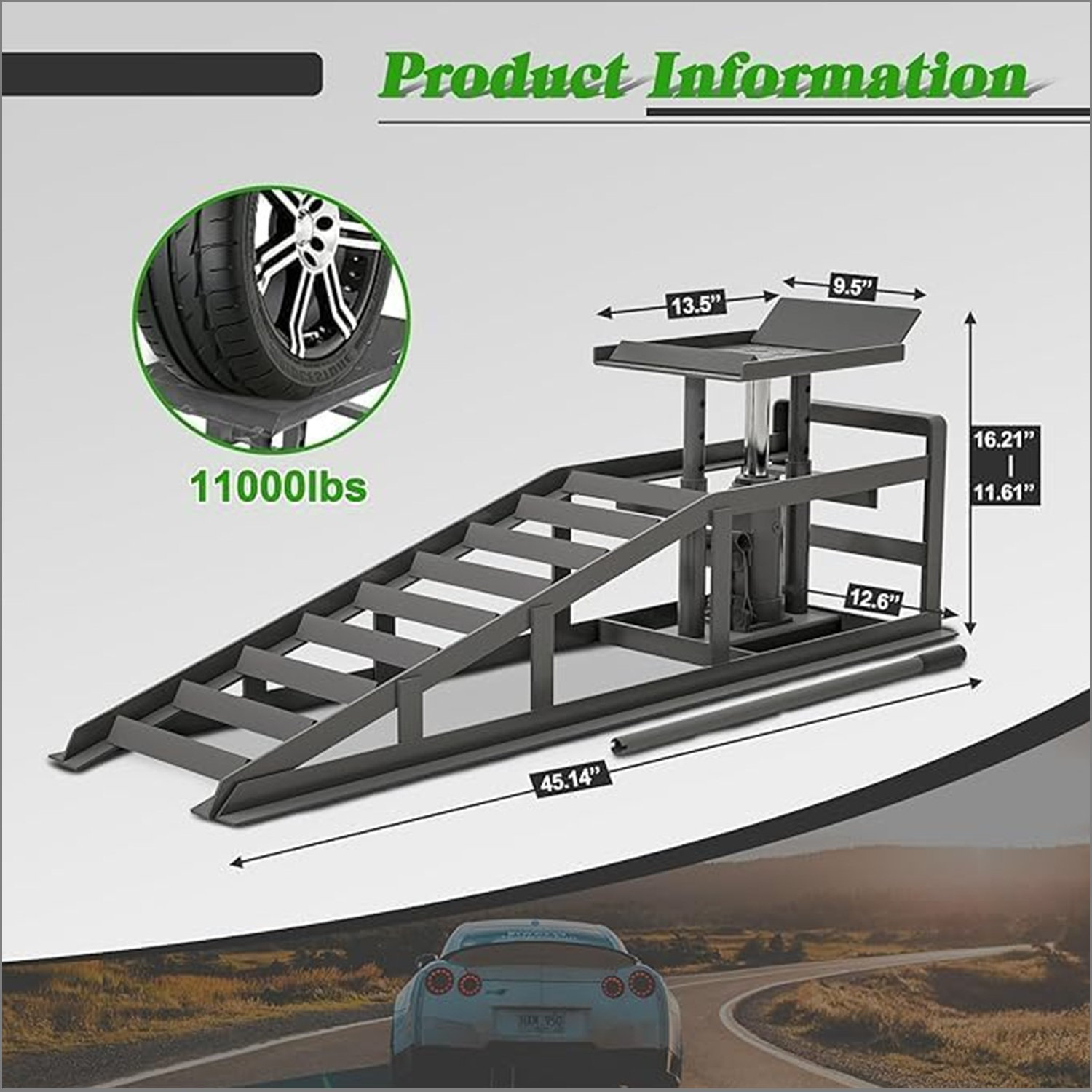 babevy Hydraulic Car Ramps, 4-position Adjustment, 5t 11000lbs Low ...