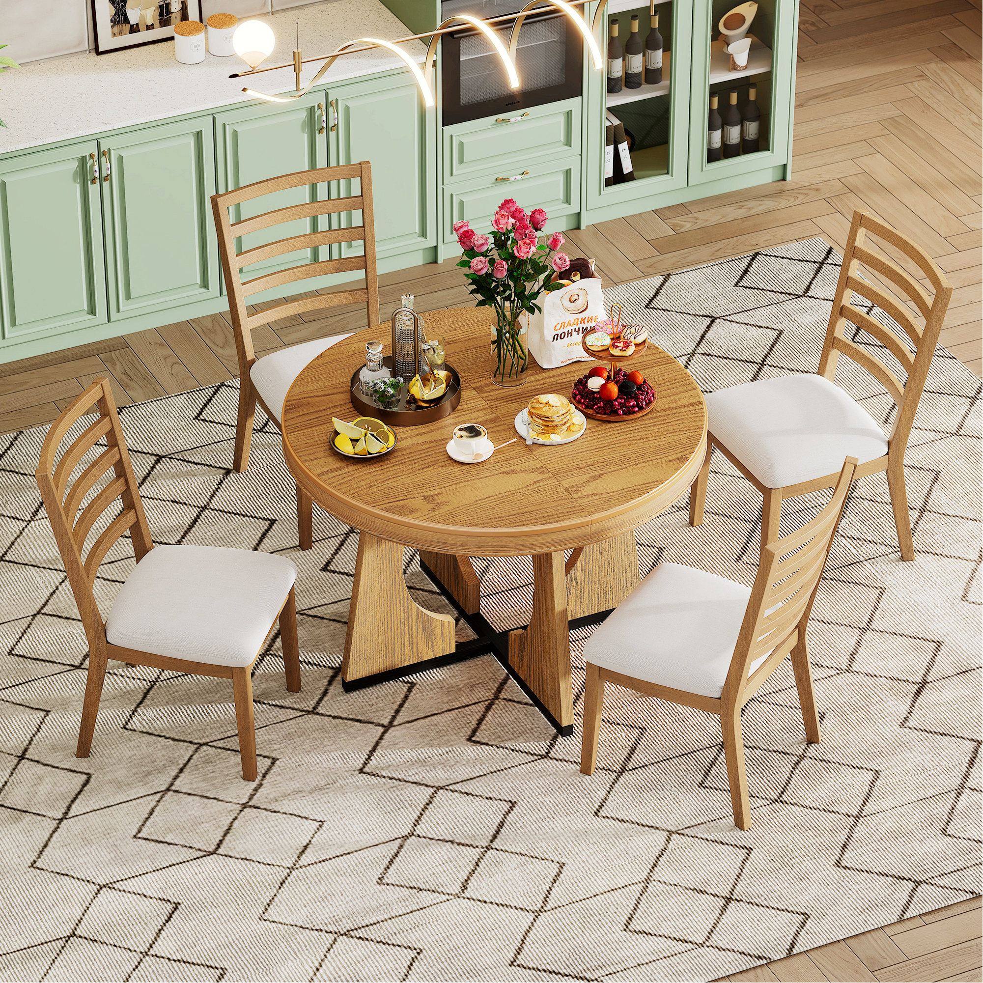 George Oliver Round Dining Table With Chairs Set, Extendable Dining ...