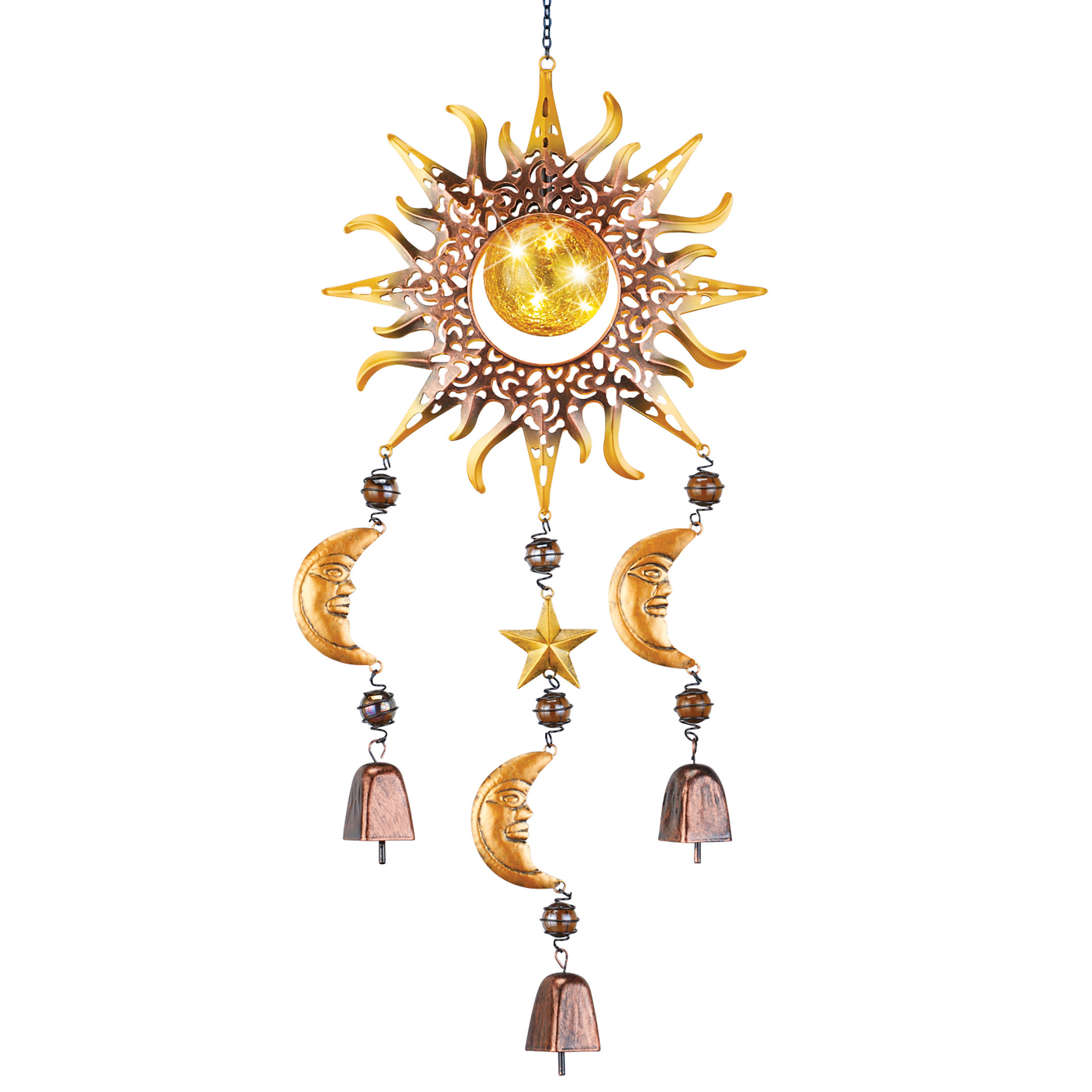 Arlmont & Co. Solar Powered Sun And Dangling Moons Wind Chime - Wayfair ...