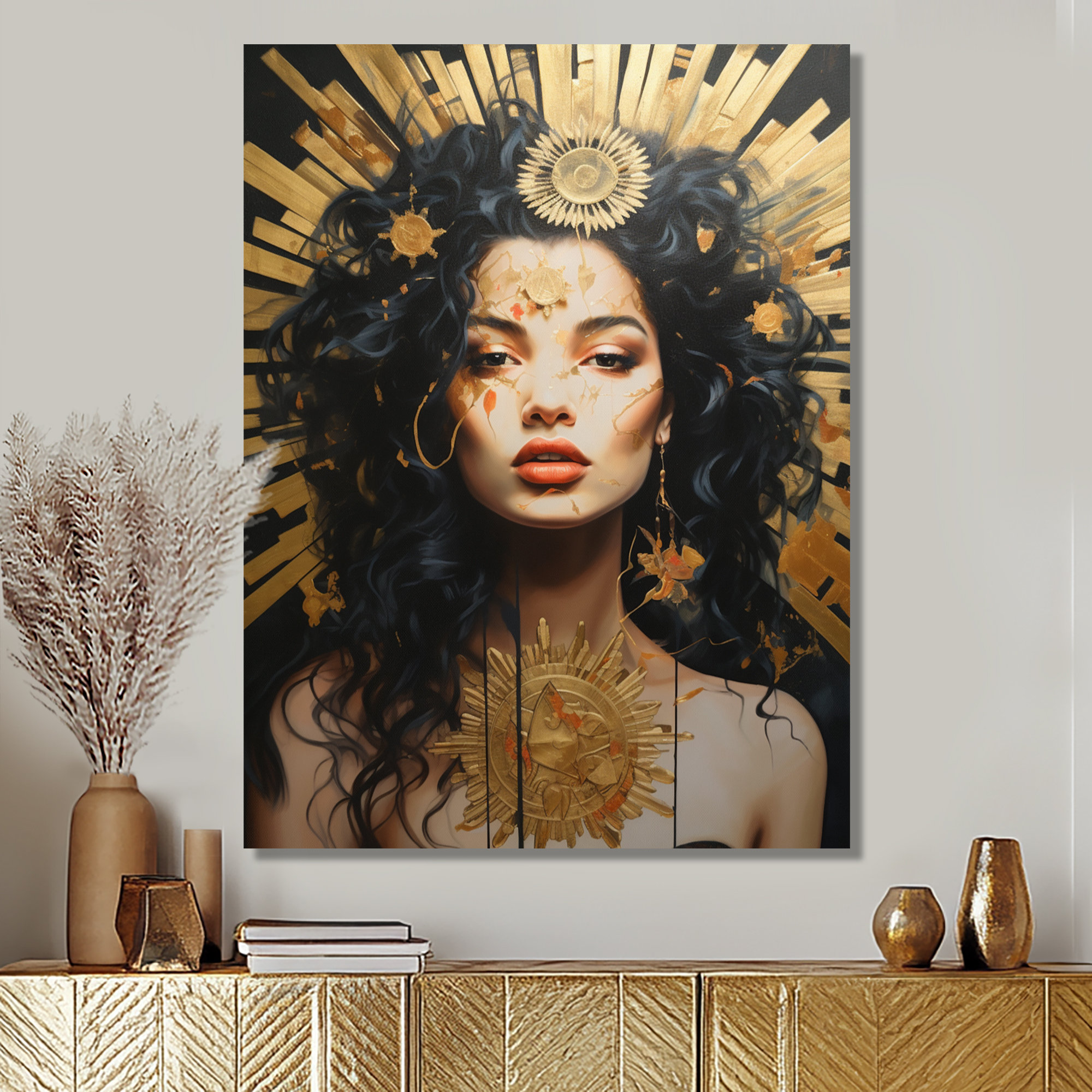 Mercer41 Golden Sun Crown Retro Goddess - Fashion Wall Art Living Room ...