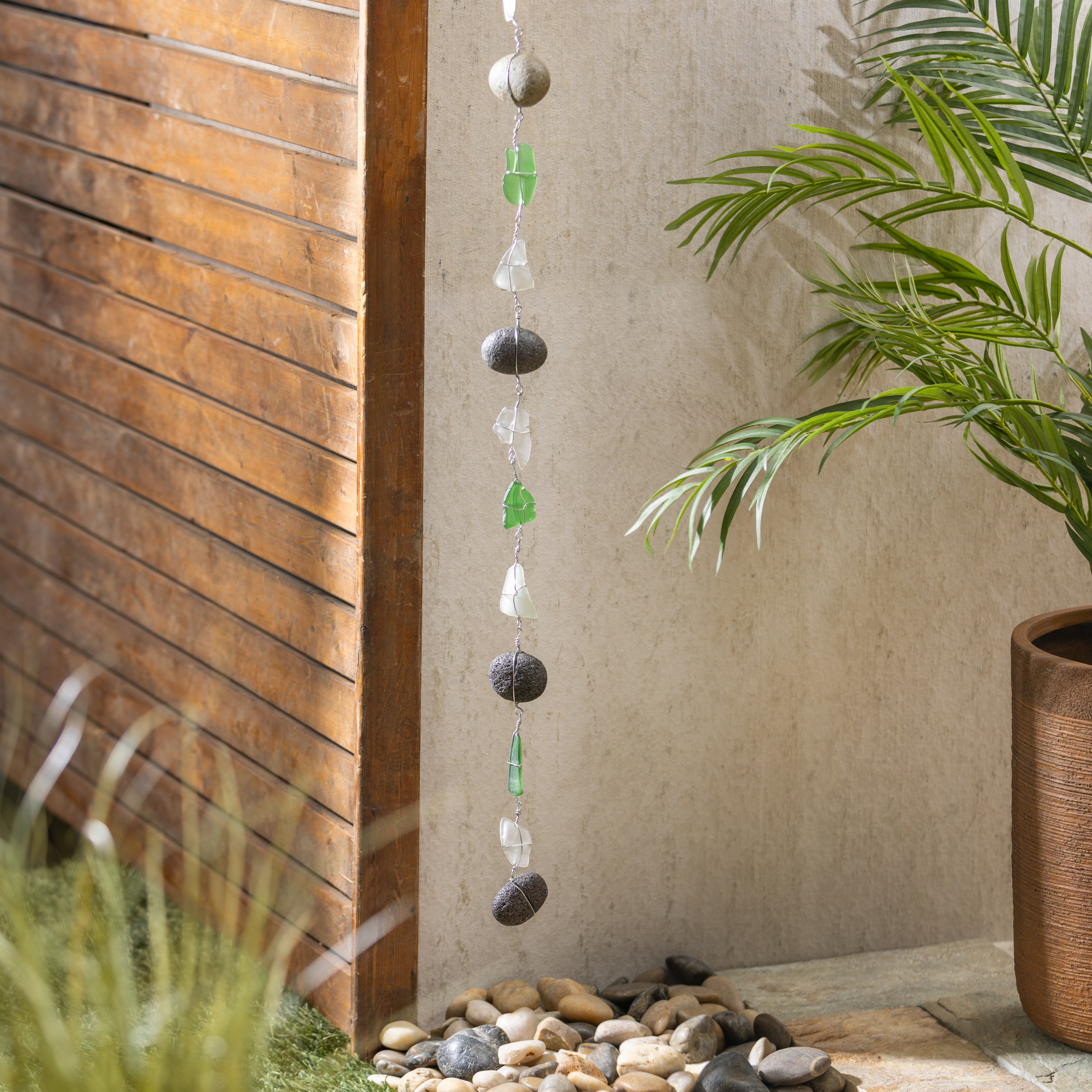 Arlmont & Co. River Stone and Sea Glass Rain Chain, 65"H | Wayfair