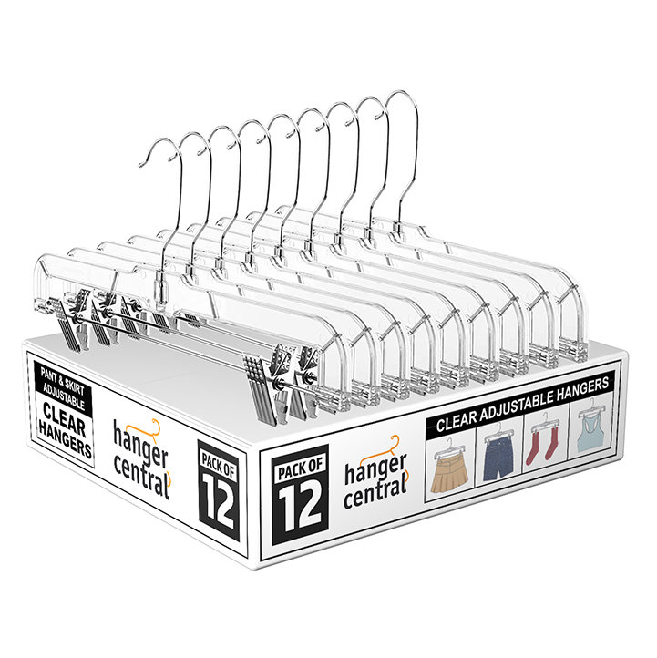 Hanger Central Heavy Duty Clear Hangers with Clips, Clothes Hangers, 14 ...