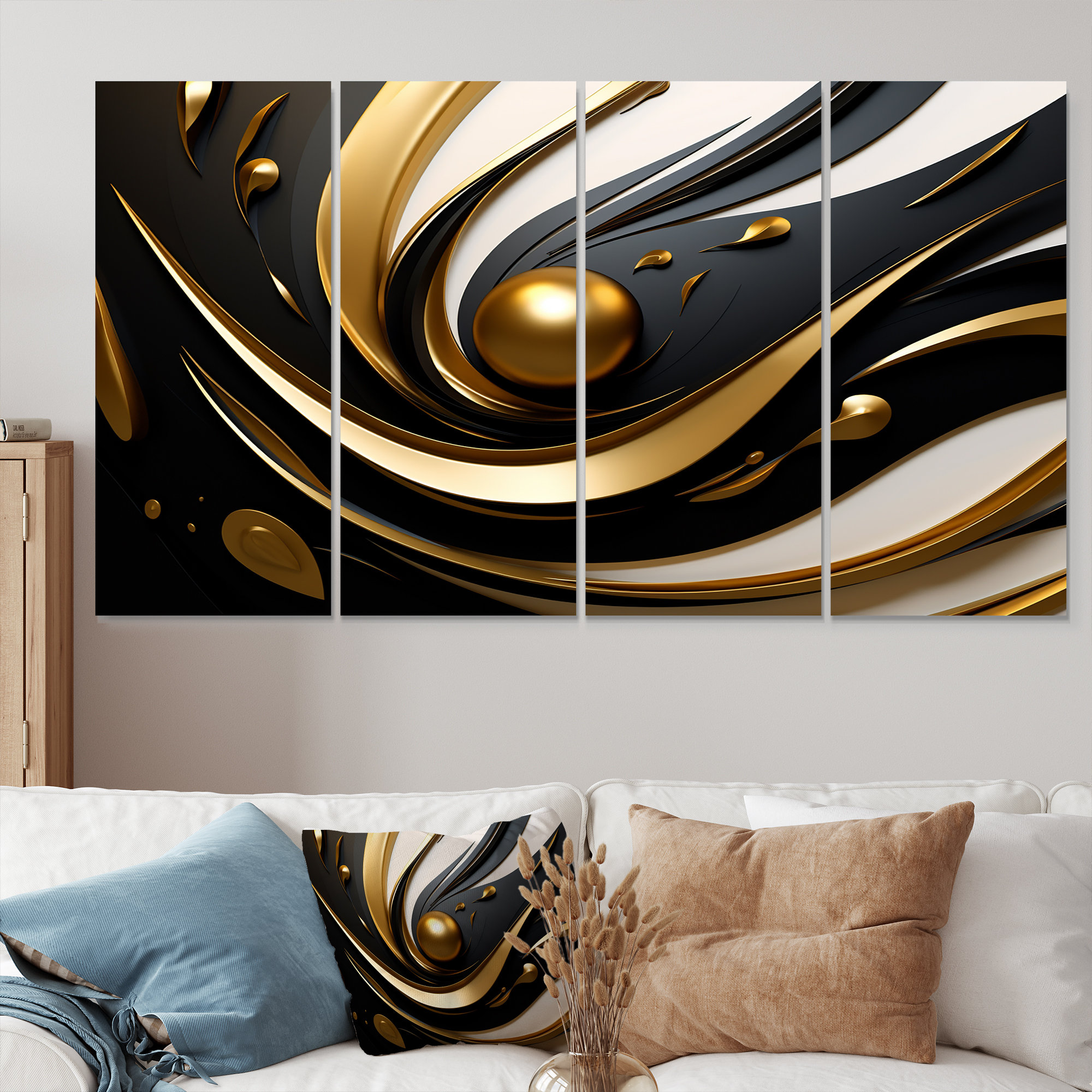 Ivy Bronx Gold Core Current Gold White Black - Abstract Modern Waves ...