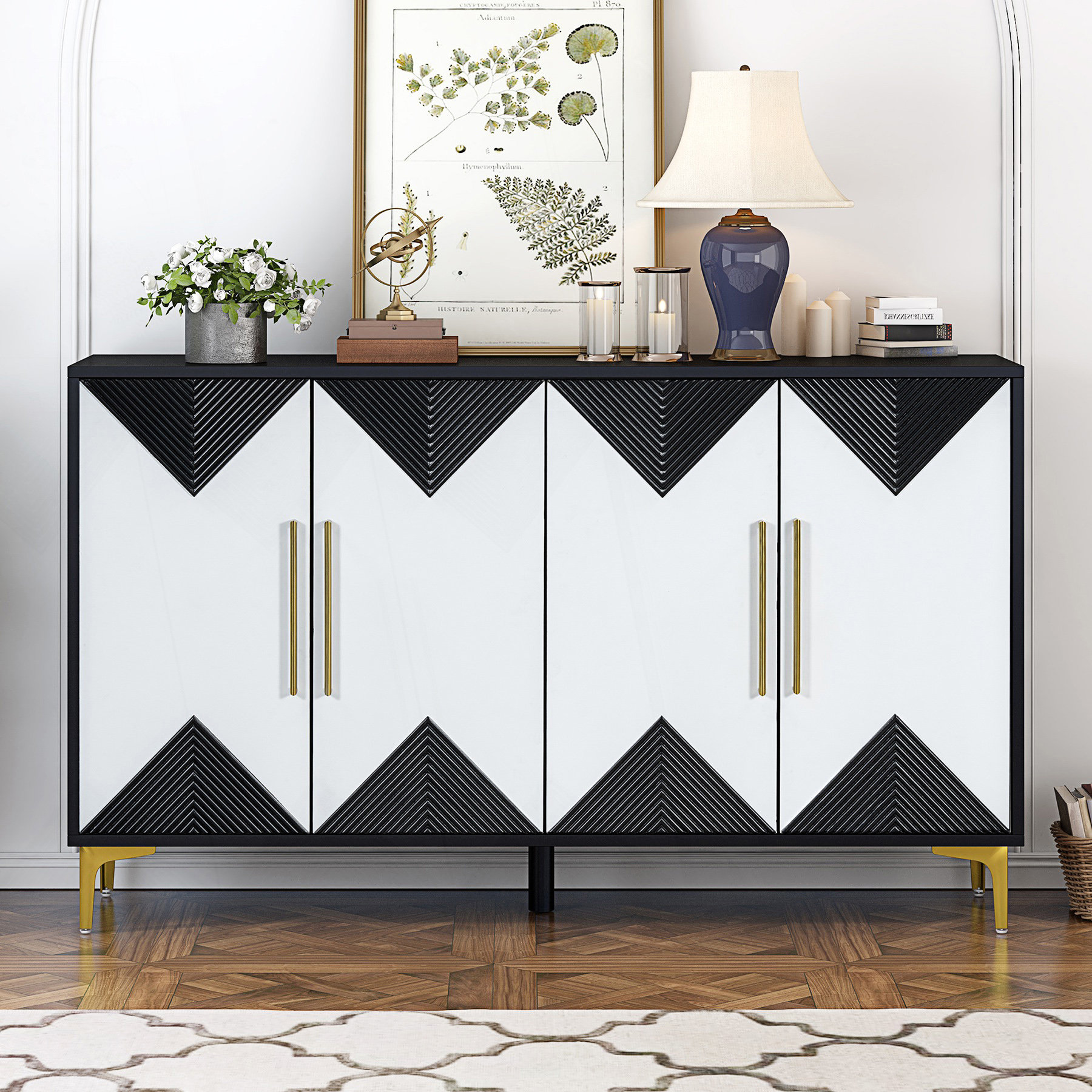Latitude Run® Modern Unique Four-Door Cabinet With Two-Tone Triangular ...