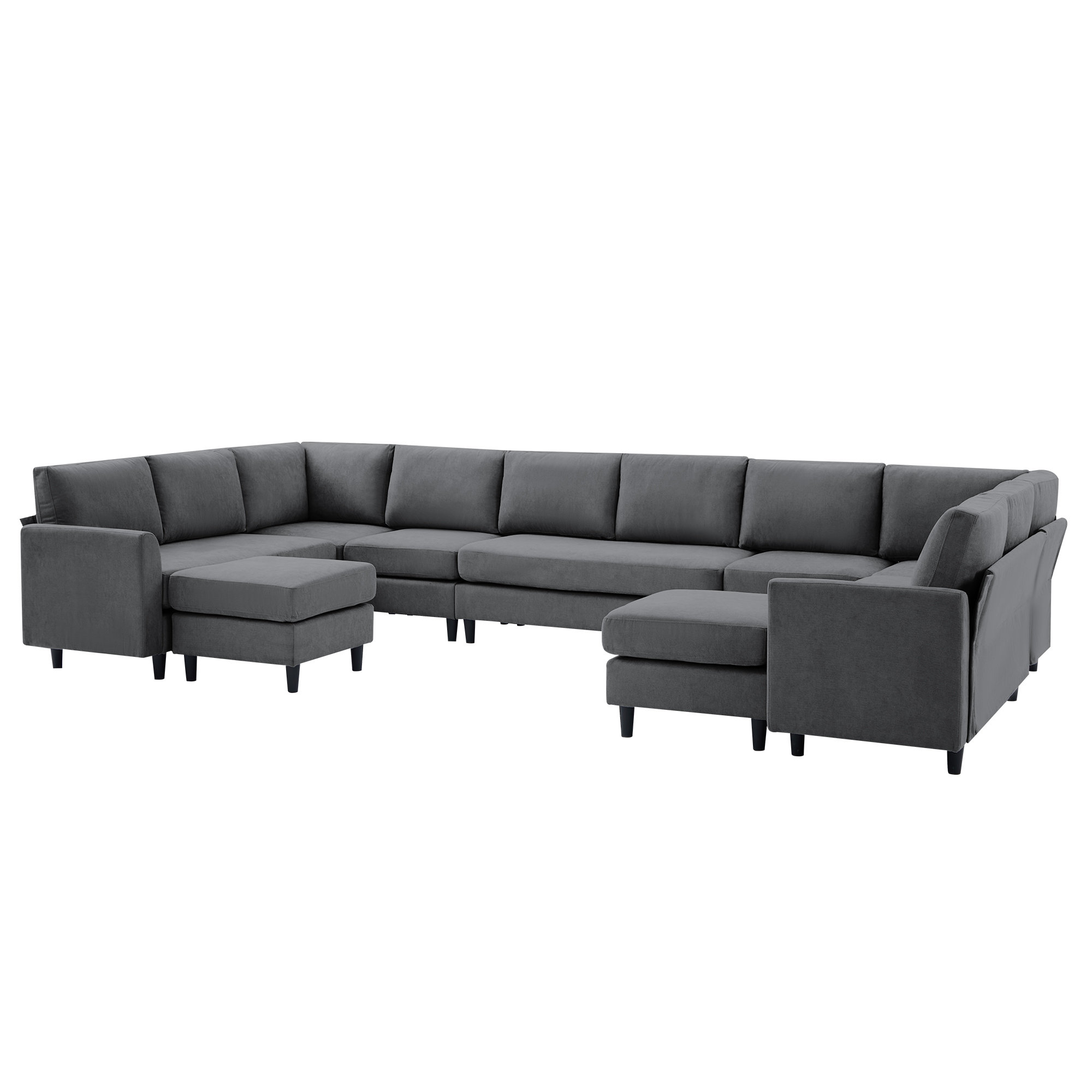 Ebern Designs Dorch Sectional Sofa With Armrest Black Legs And Moveable ...