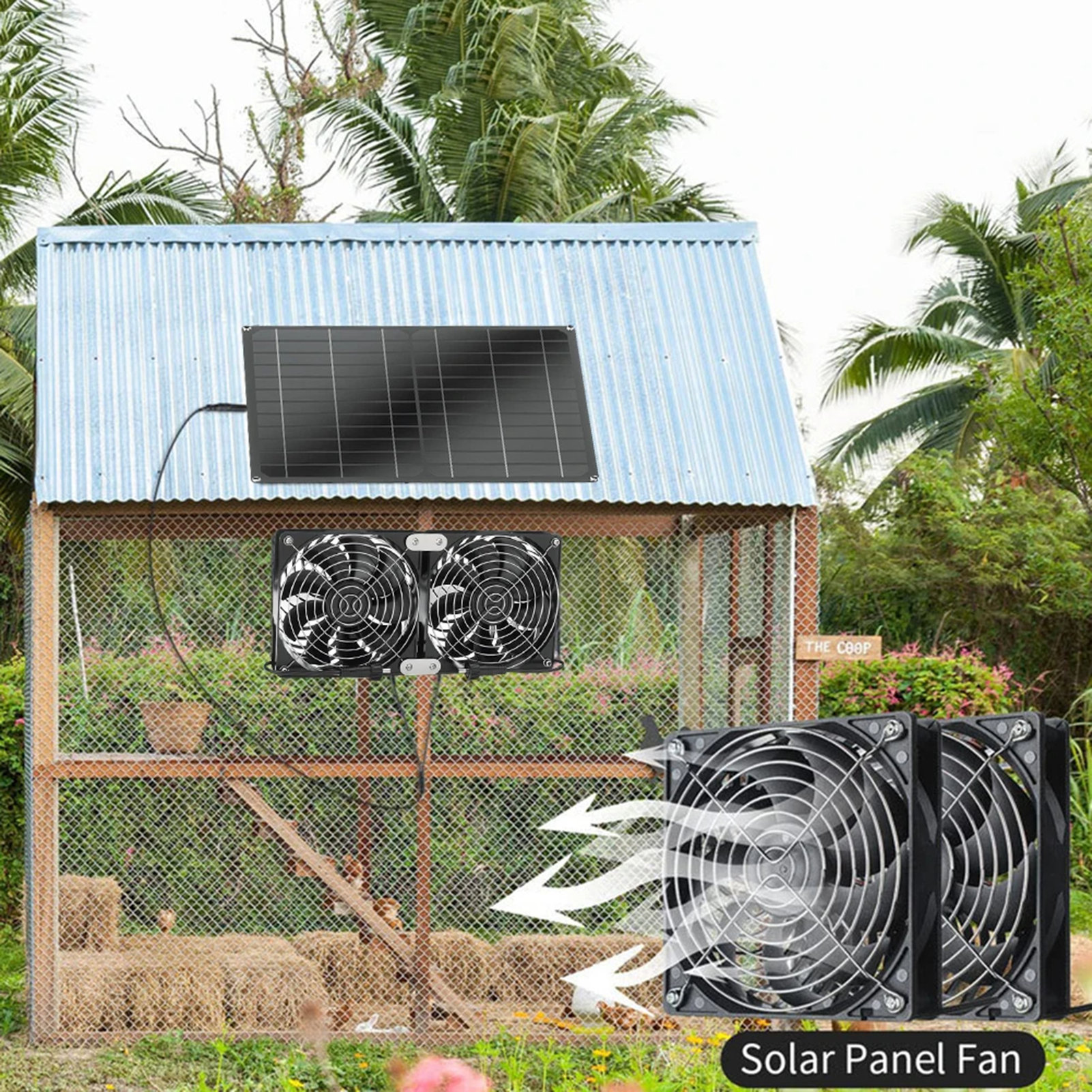 JLIAO Solar Panel Exhaust Fan Sunlight Activated 3000RPM Speed Dual-Fan ...