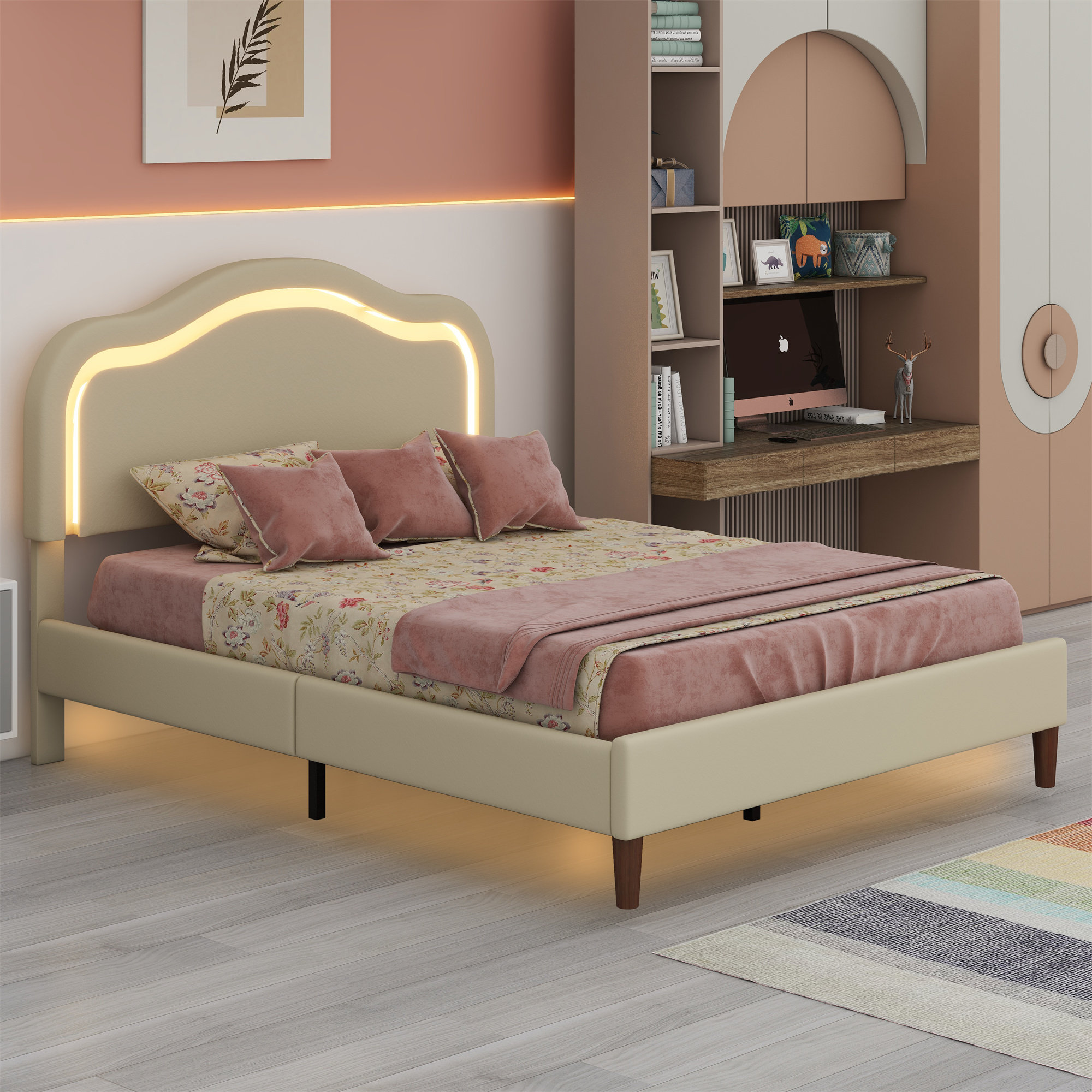 Ivy Bronx Upholstered Smart LED Bed Frame With Adjustable Height ...