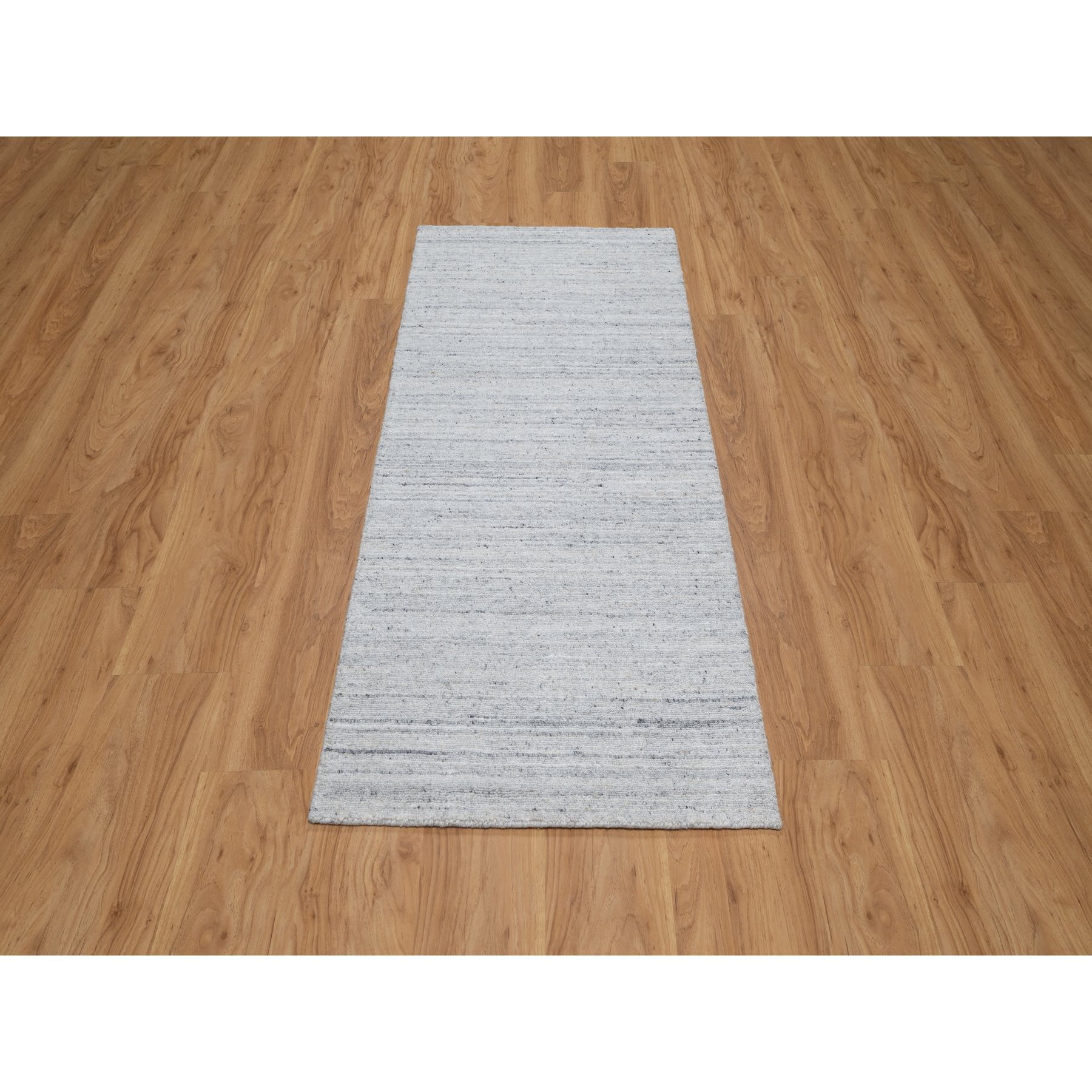 Isabelline 2'6"x6' Ice White, Plain Modern Striae Design, Hand Loomed ...