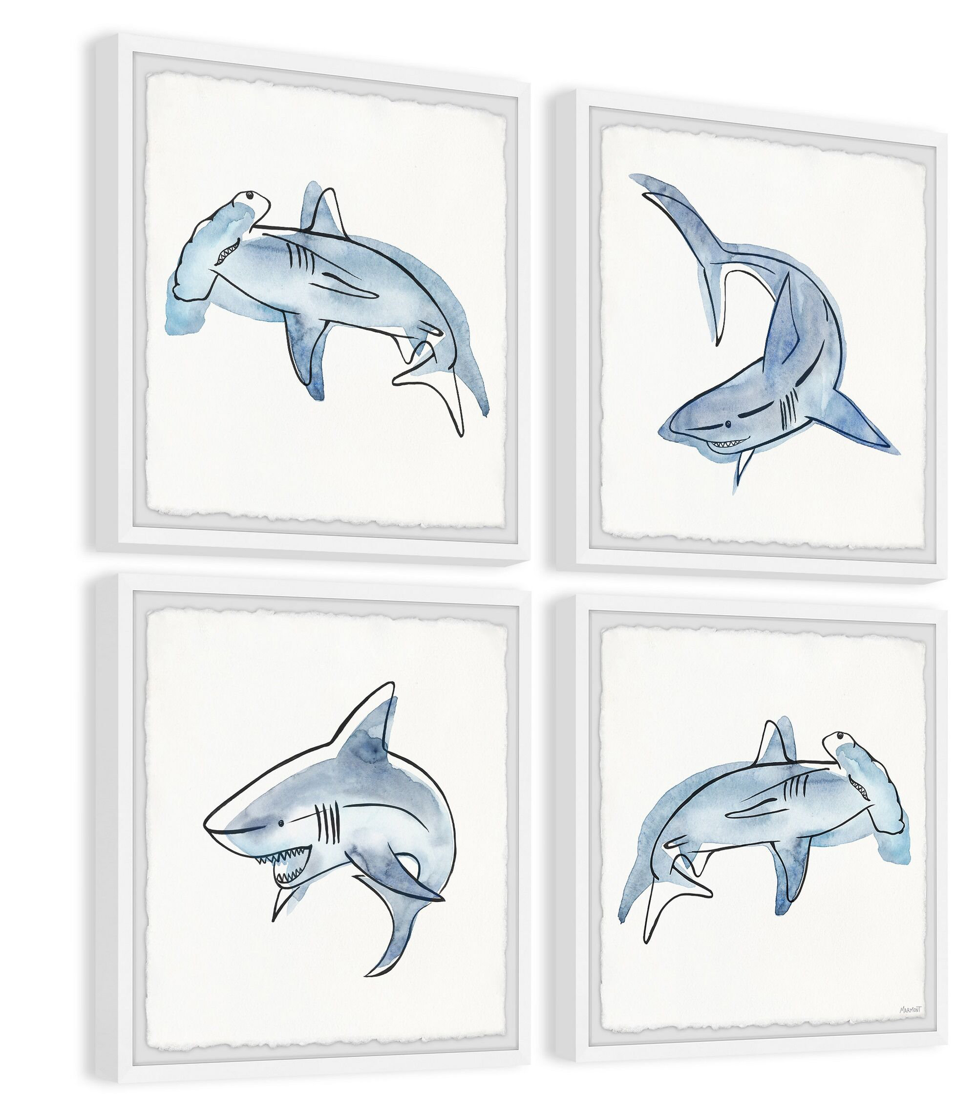 Isabelle & Max™ Carlson I Love Sharks 4-Piece Framed Print Set | Wayfair