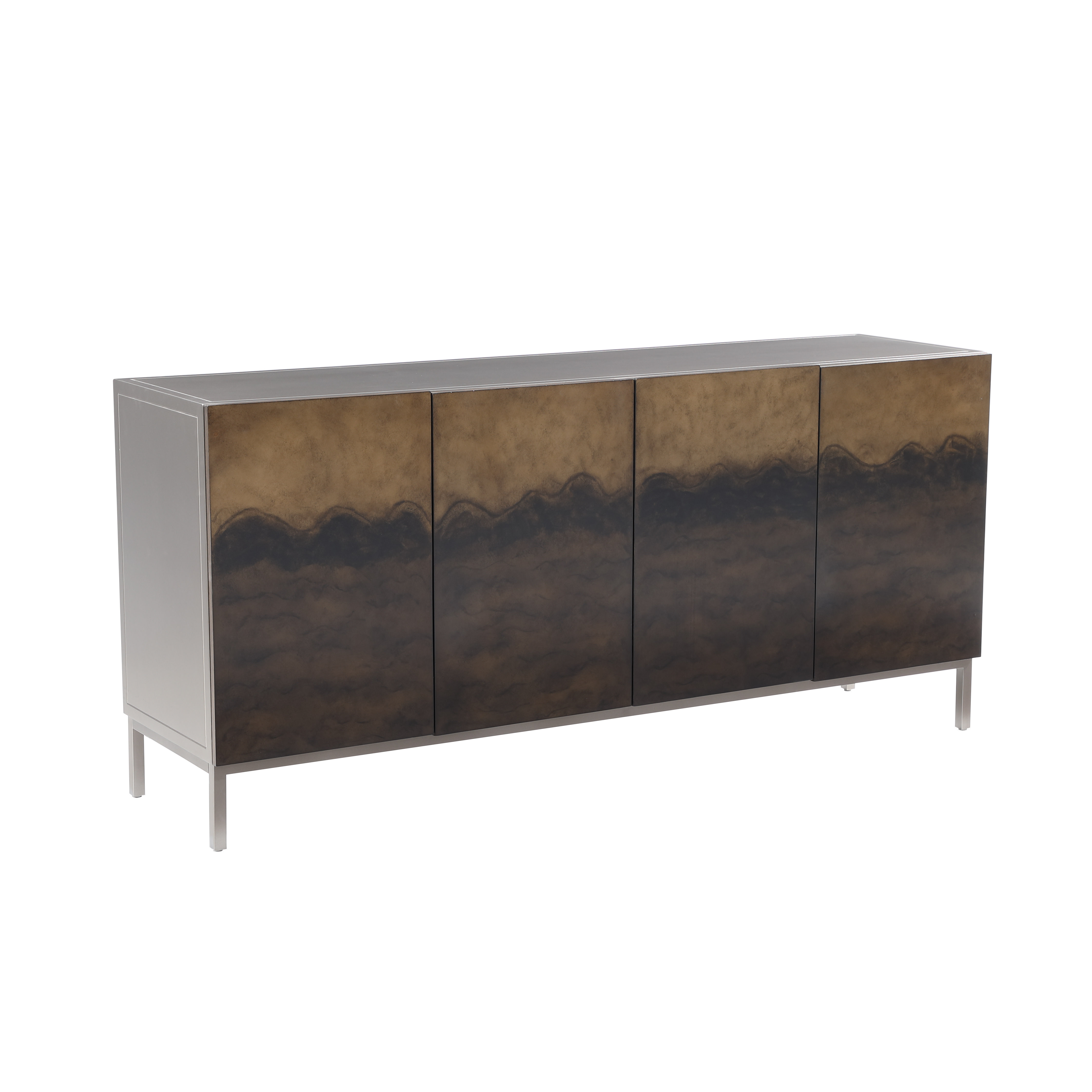Ivy Bronx Metal 4 Door Silver Media Credenza Sideboard With Brown Wavy ...