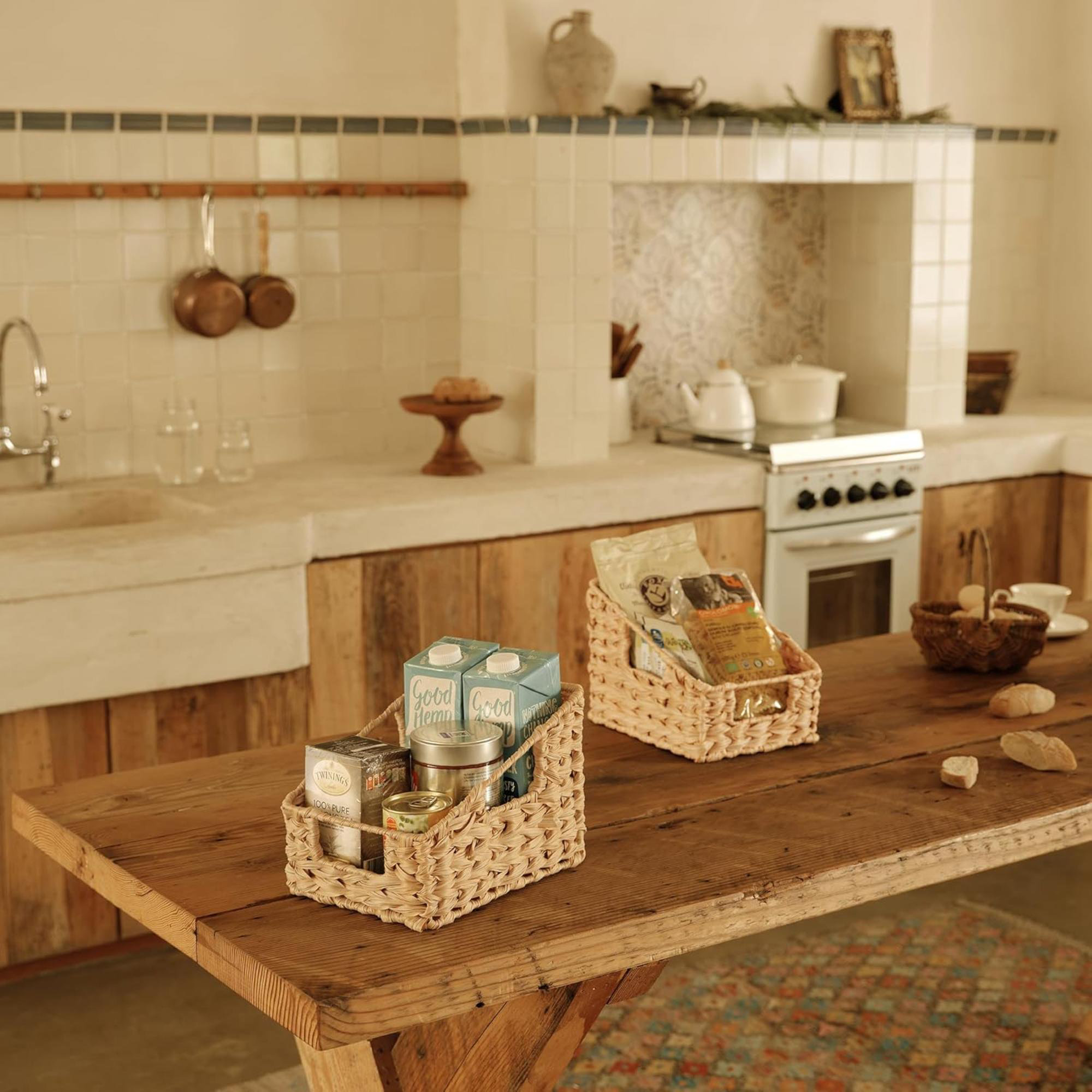 Gracie Oaks Wicker Basket With Handles, Waterproof Trapezoid Decorative ...