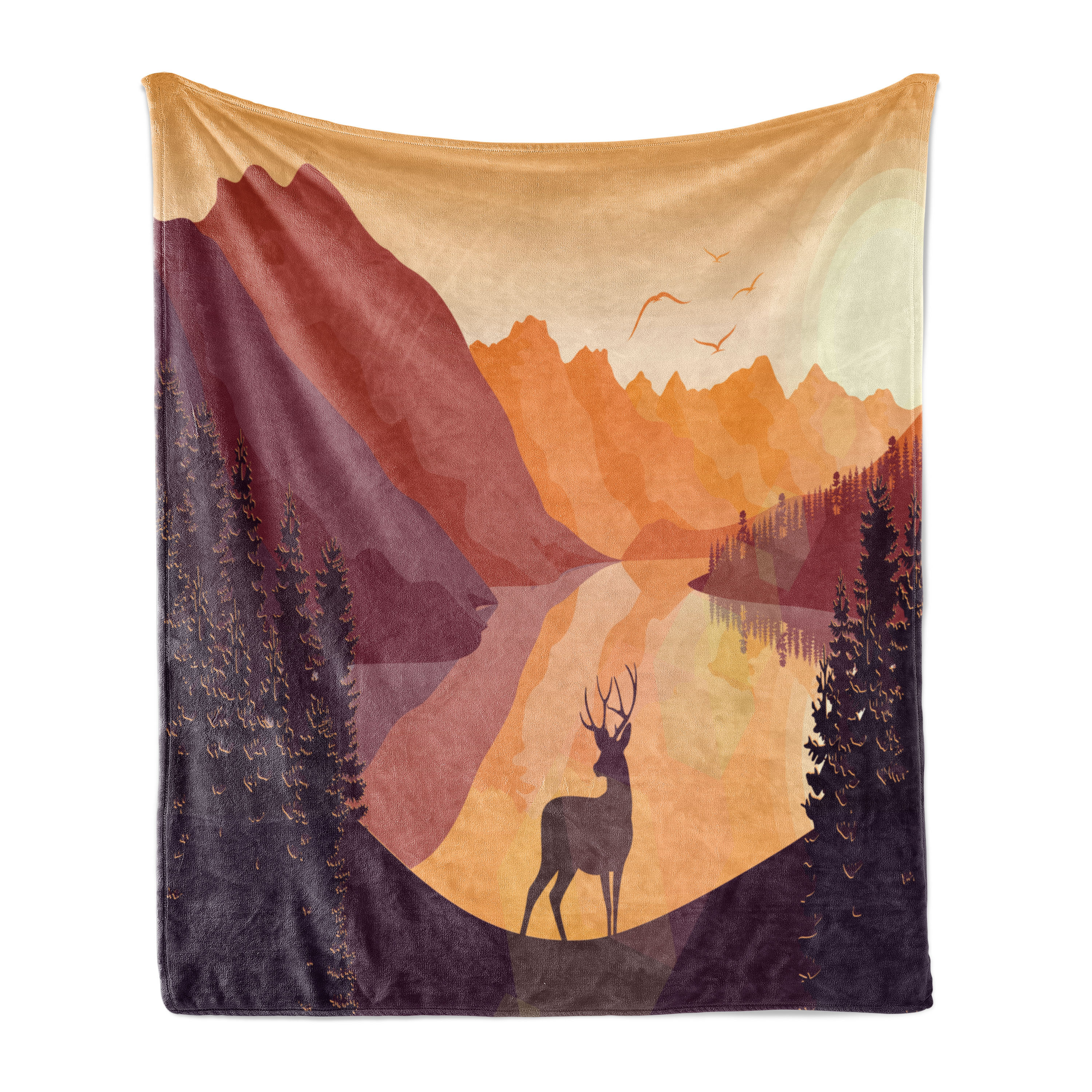 Ambesonne Deer Hunting Fleece Throw Mountain Apricot Dried Rose | Wayfair