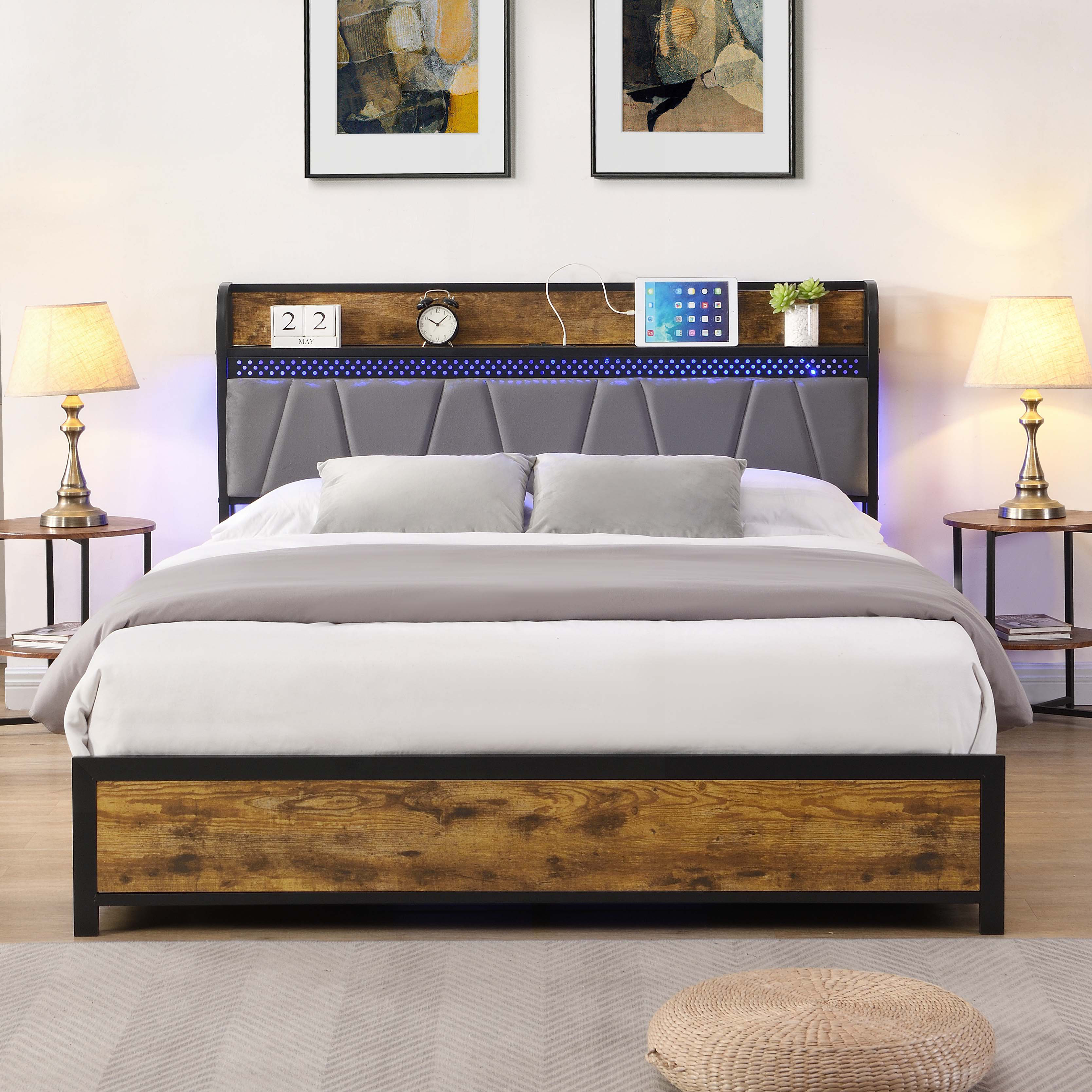17 Stories Metal Storage Bed Frame with LED Lights - Wayfair Canada