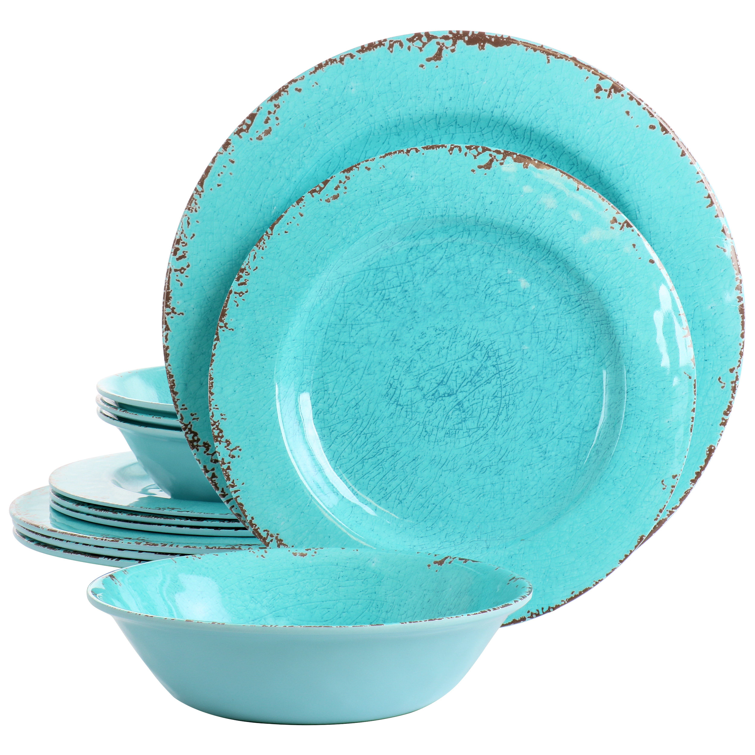 Laurie Gates Mauna 12 Piece Round Melamine Dinneware Set in Tiffany ...
