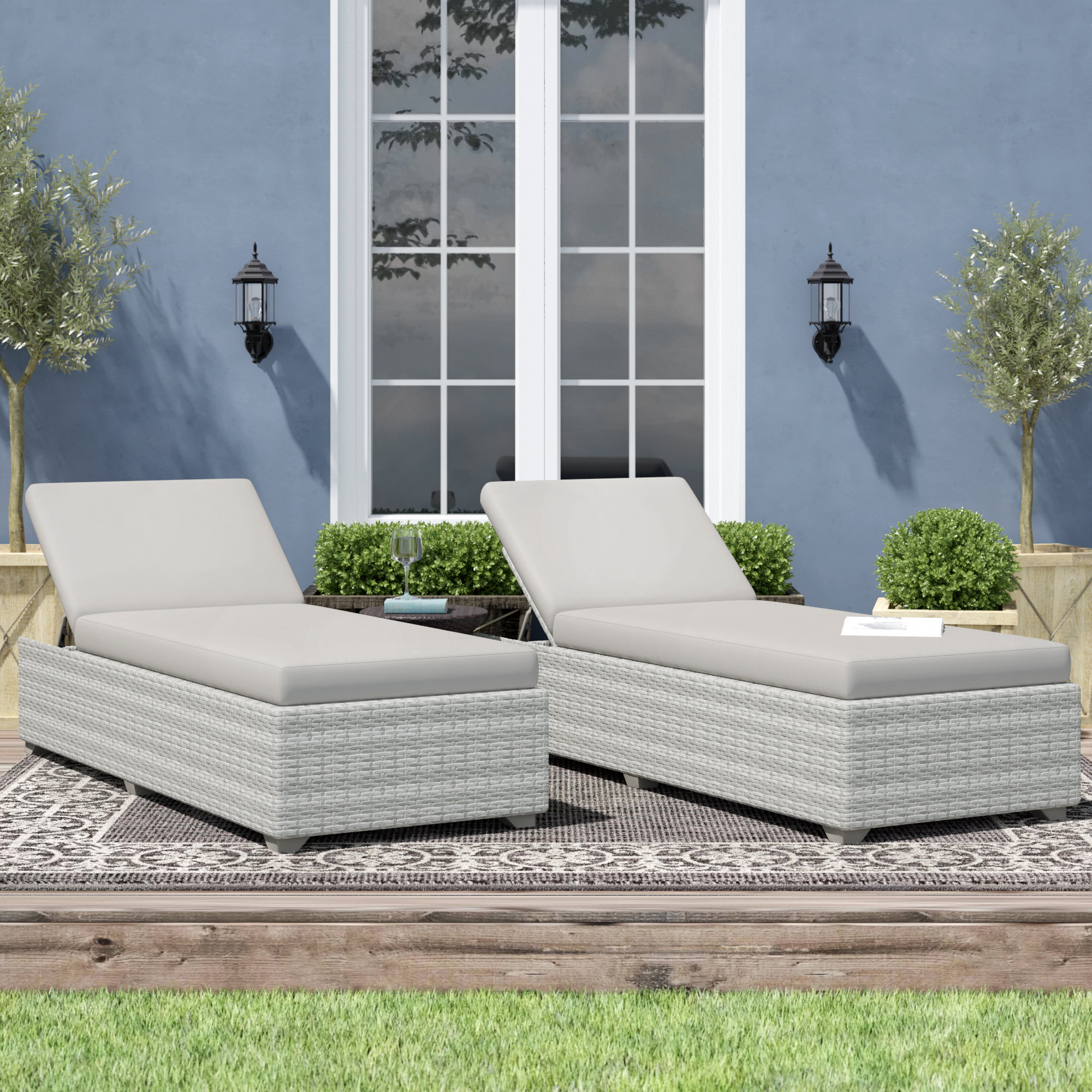 Sol 72 Outdoor™ Rockport Reclining Sun Chaise Lounge Set with Cushion ...