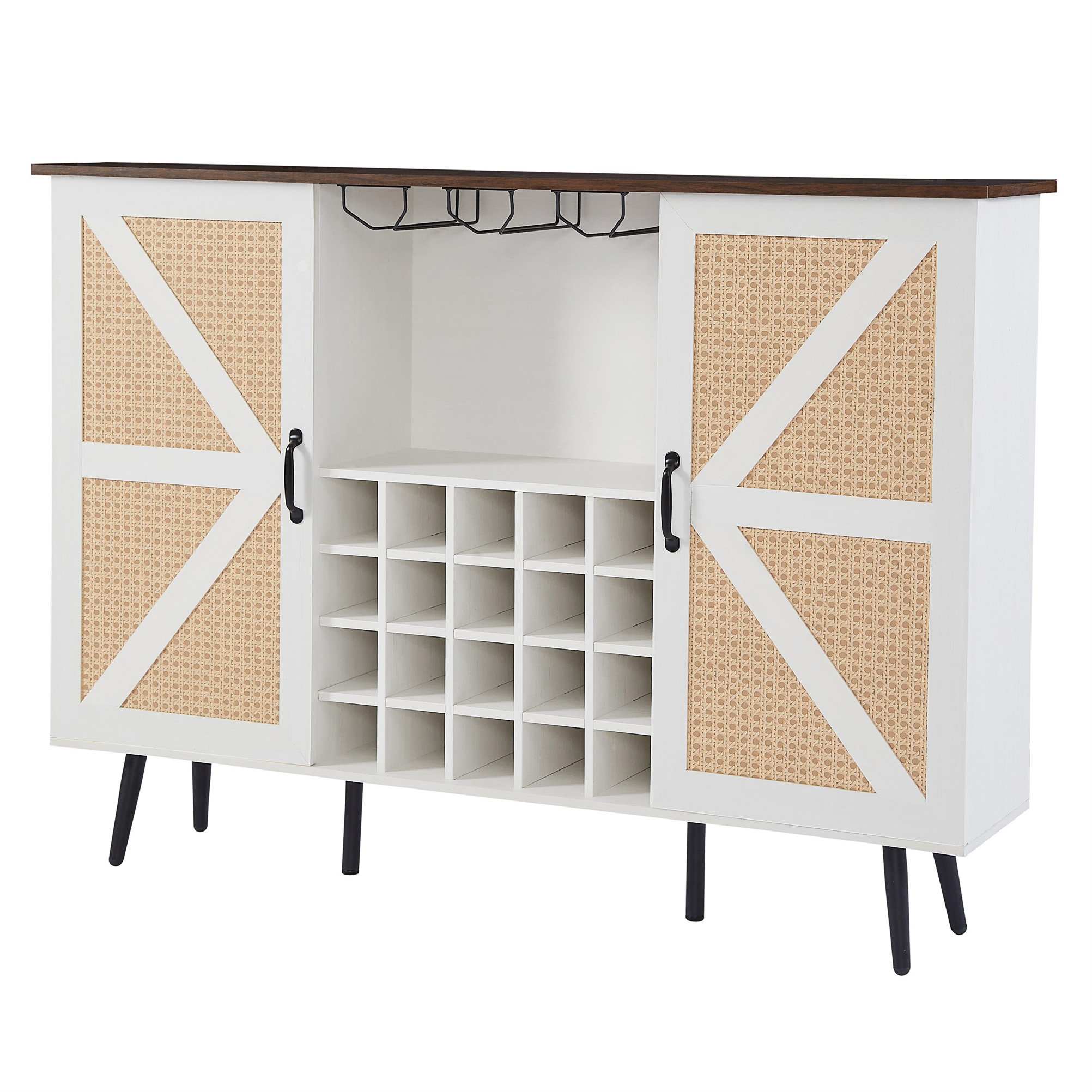 Ophelia & Co. Faux Rattan Barn Door Wine Cabinet With Wine Rack And ...
