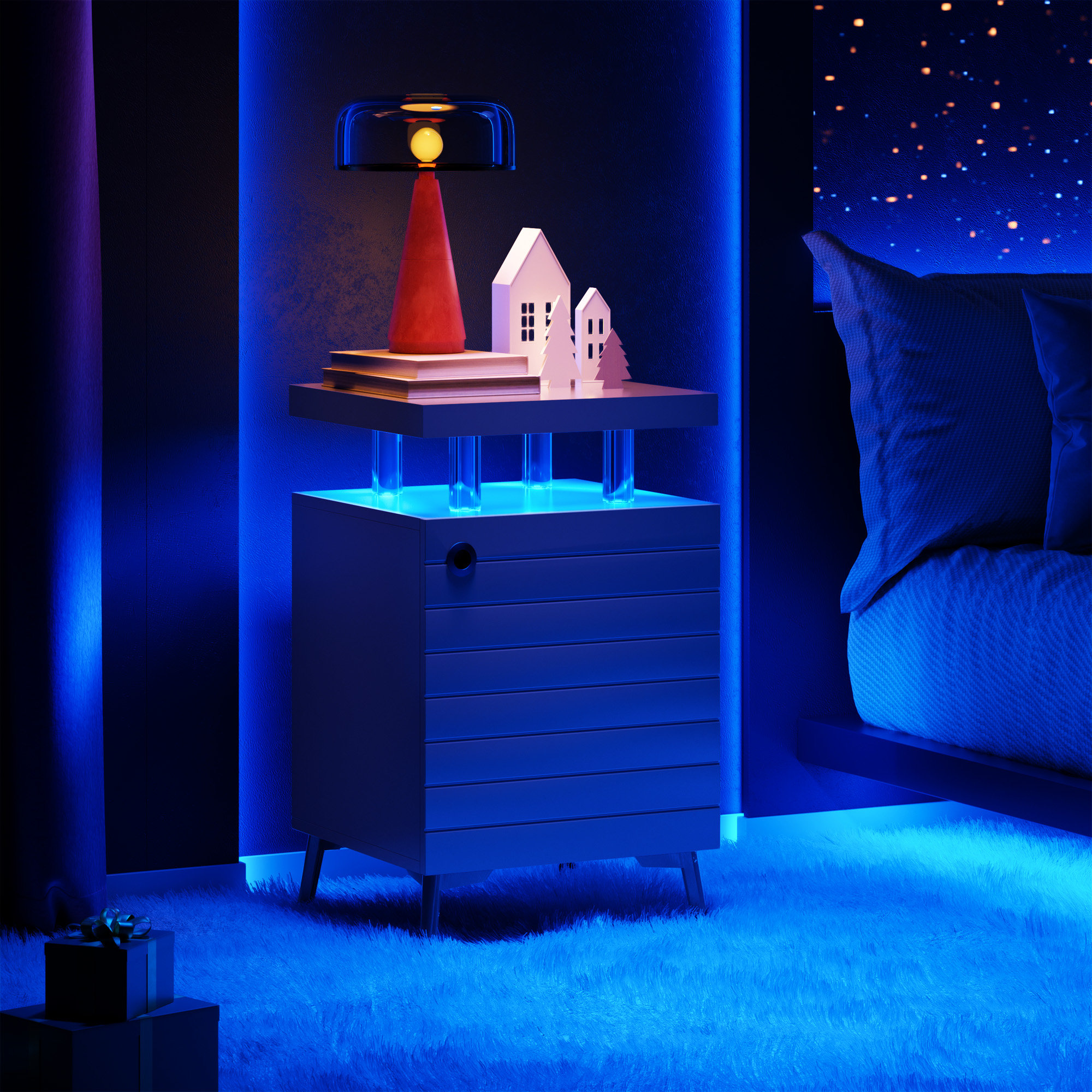 Ivy Bronx LED Nightstand LED Bedside Table End Tables Living Room With ...