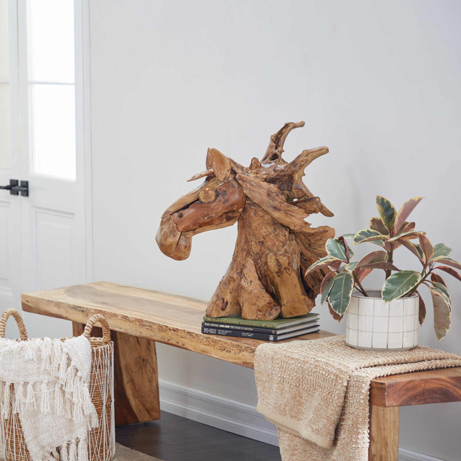 Loon Peak Croxley Teak Wood Natural Horse Statue - Wayfair Canada