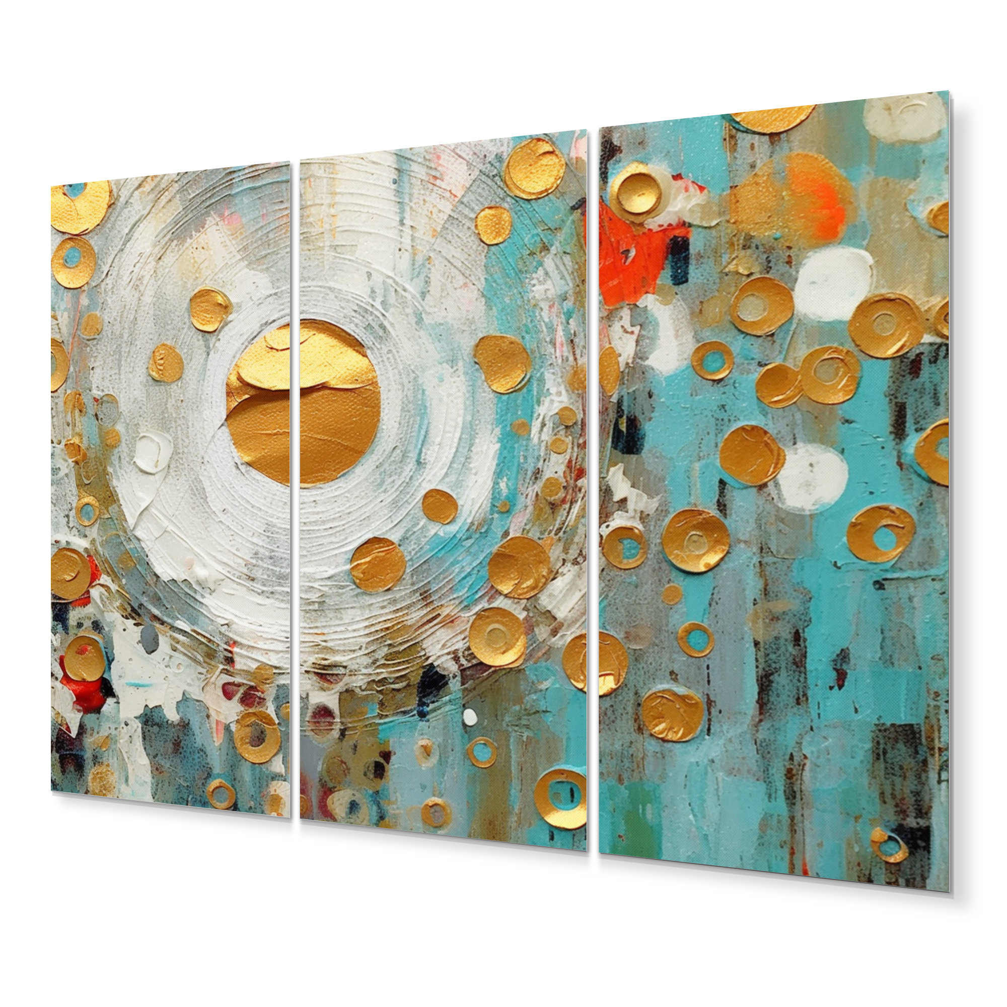 Mercer41 Gold Turquoise Geometric Reflections I - Abstract Shapes Metal ...