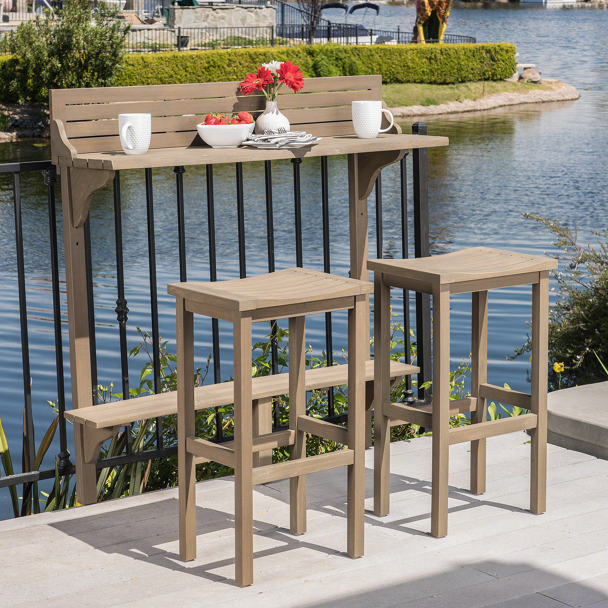 Arlmont & Co. 3-Piece Balcony Bar Set with Bottom Shelf Table and 2 ...