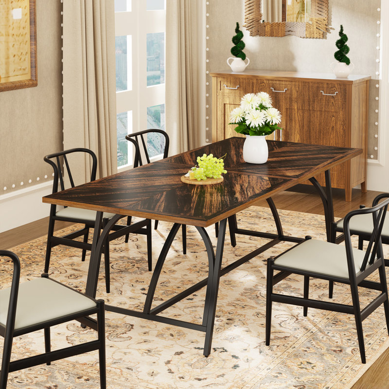 Millwood Pines Categoras Brown Rectangular Dining Table | Wayfair