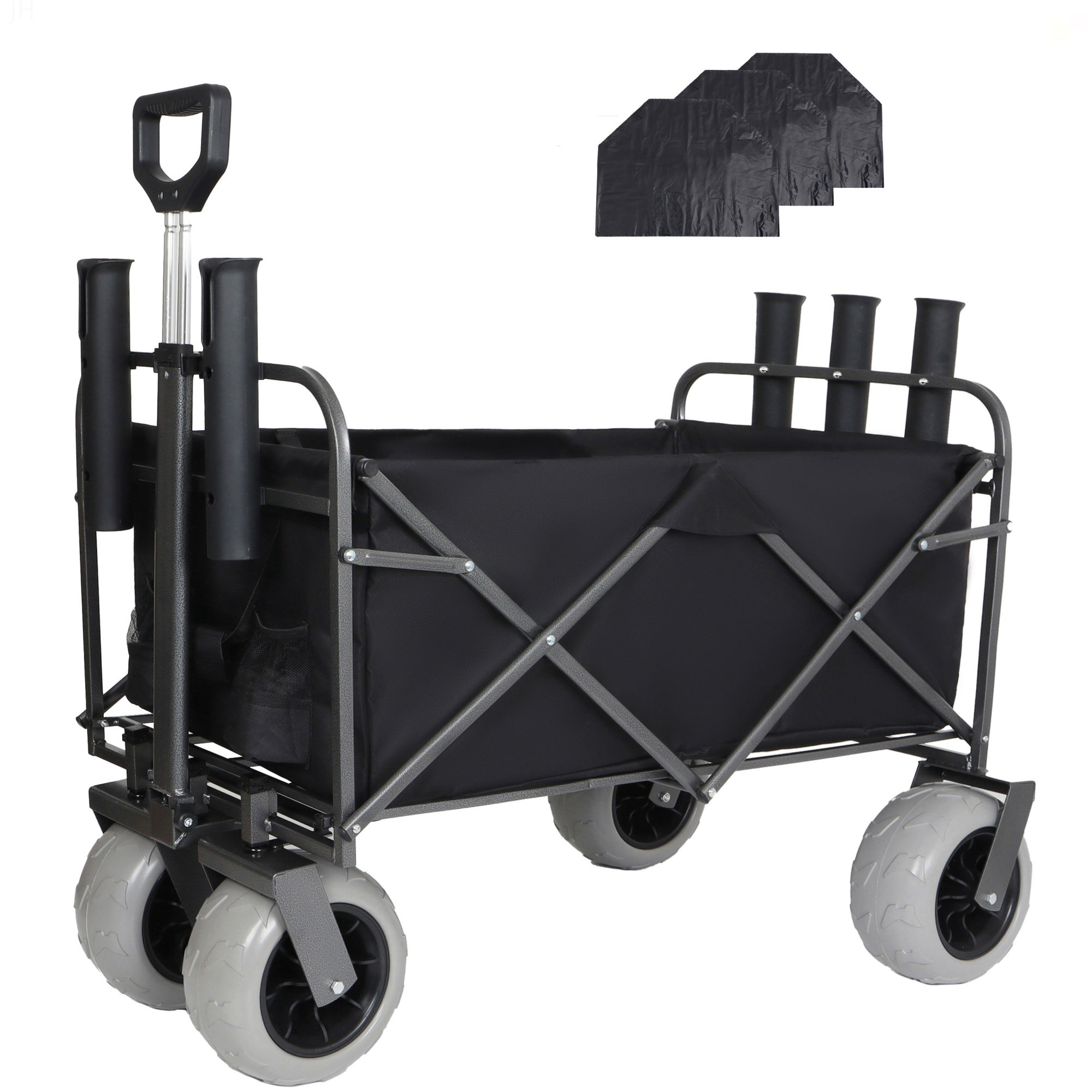 JINGHONGWANGLUO Fishing Cart With Rod Holders,Beach Wagon With Big ...