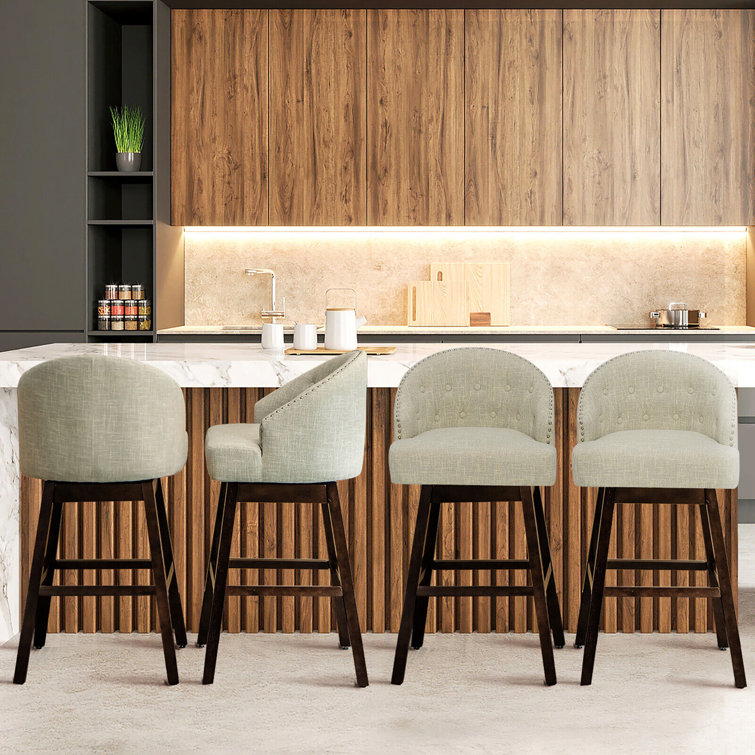 Lark Manor Arihan Swivel Upholstered 31'' Counter Stool with Solid Wood ...