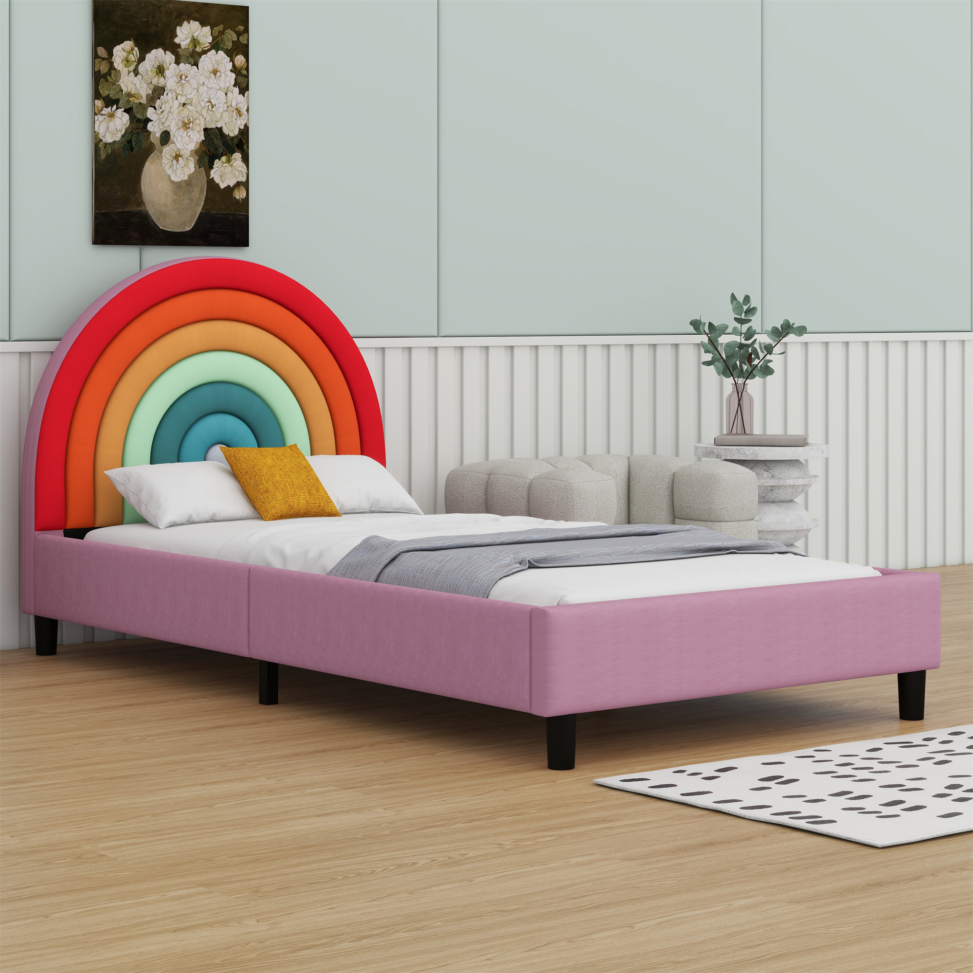 Isabelle & Max™ Rainbow Design Upholstered Platform Bed Cute Style ...