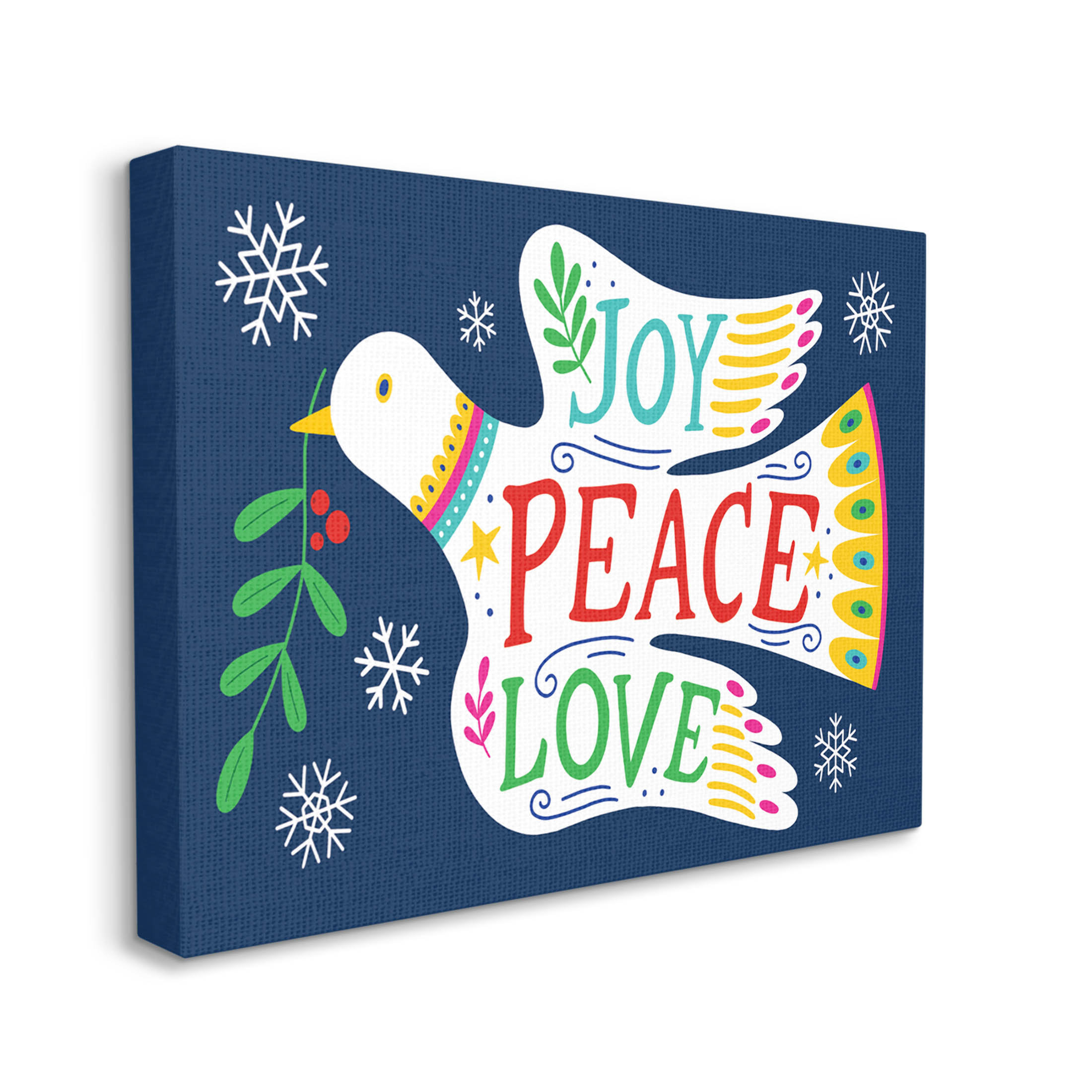 Stupell Industries Joy Peace Love Dove Holly Sprig Canvas Wall Art By ...