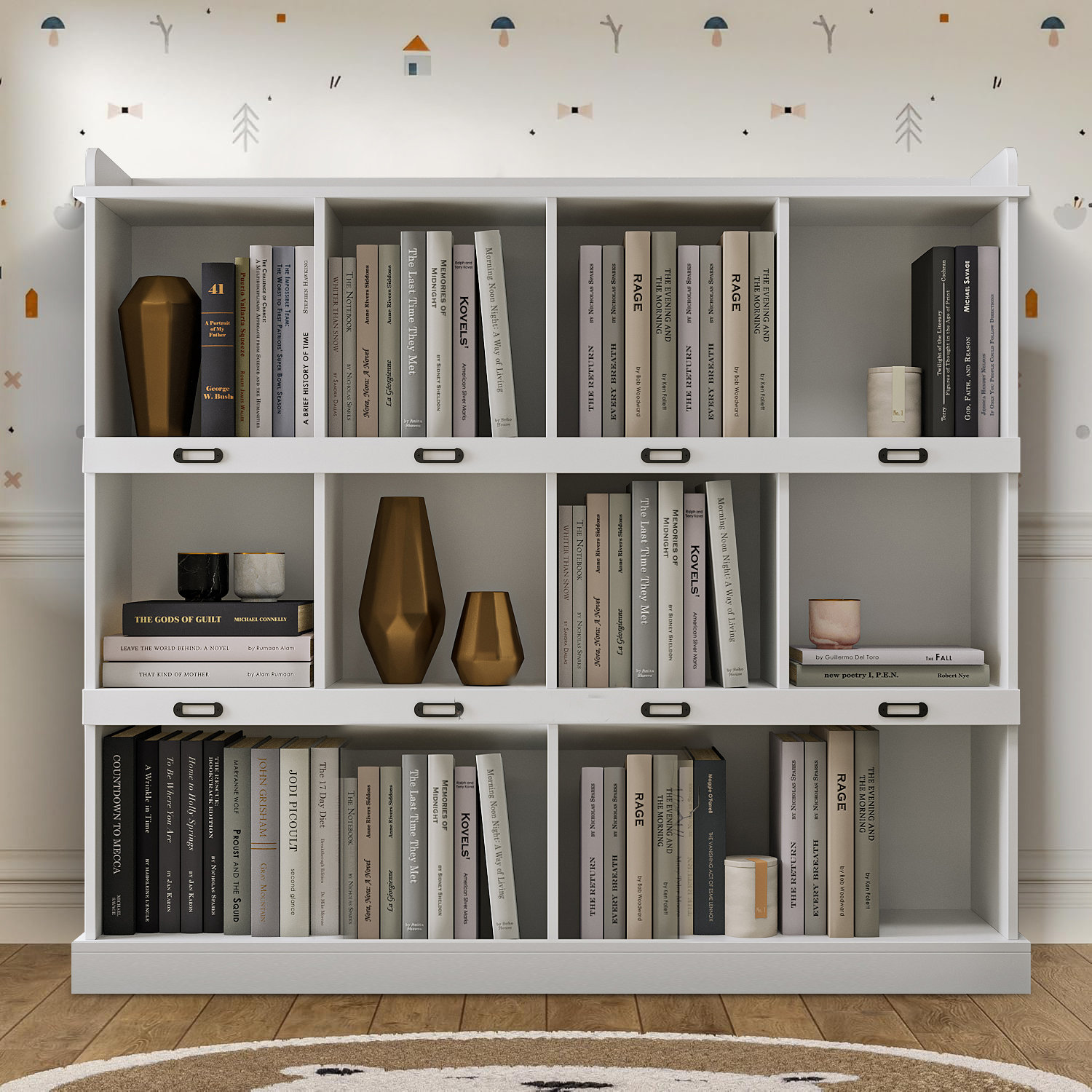 Millwood Pines Mid-century vintage style wooden bookshelf with label ...