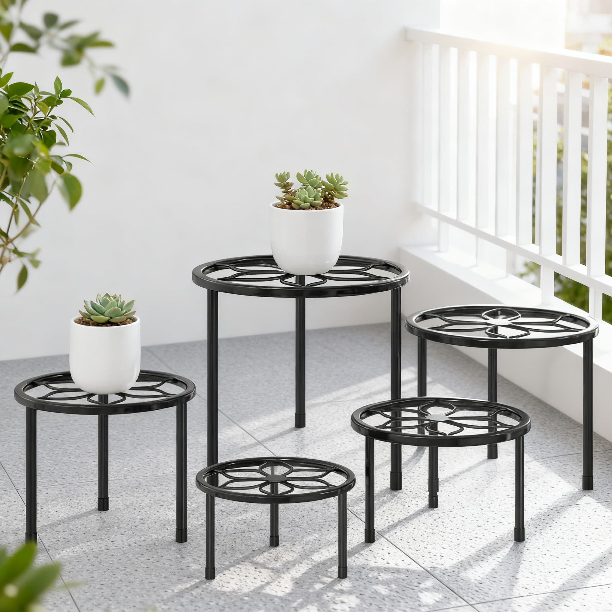 17 Stories Heavy Duty Metal Plant Stands Set Of 5, Round Flower Pot ...