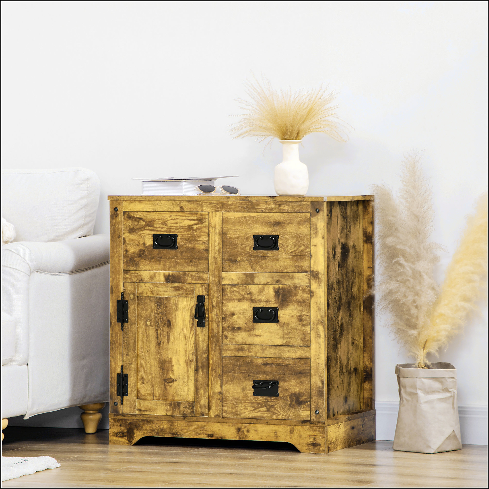 August Grove® Alivya Rustic Kitchen Cabinet, Storage Cabinet, Sideboard ...