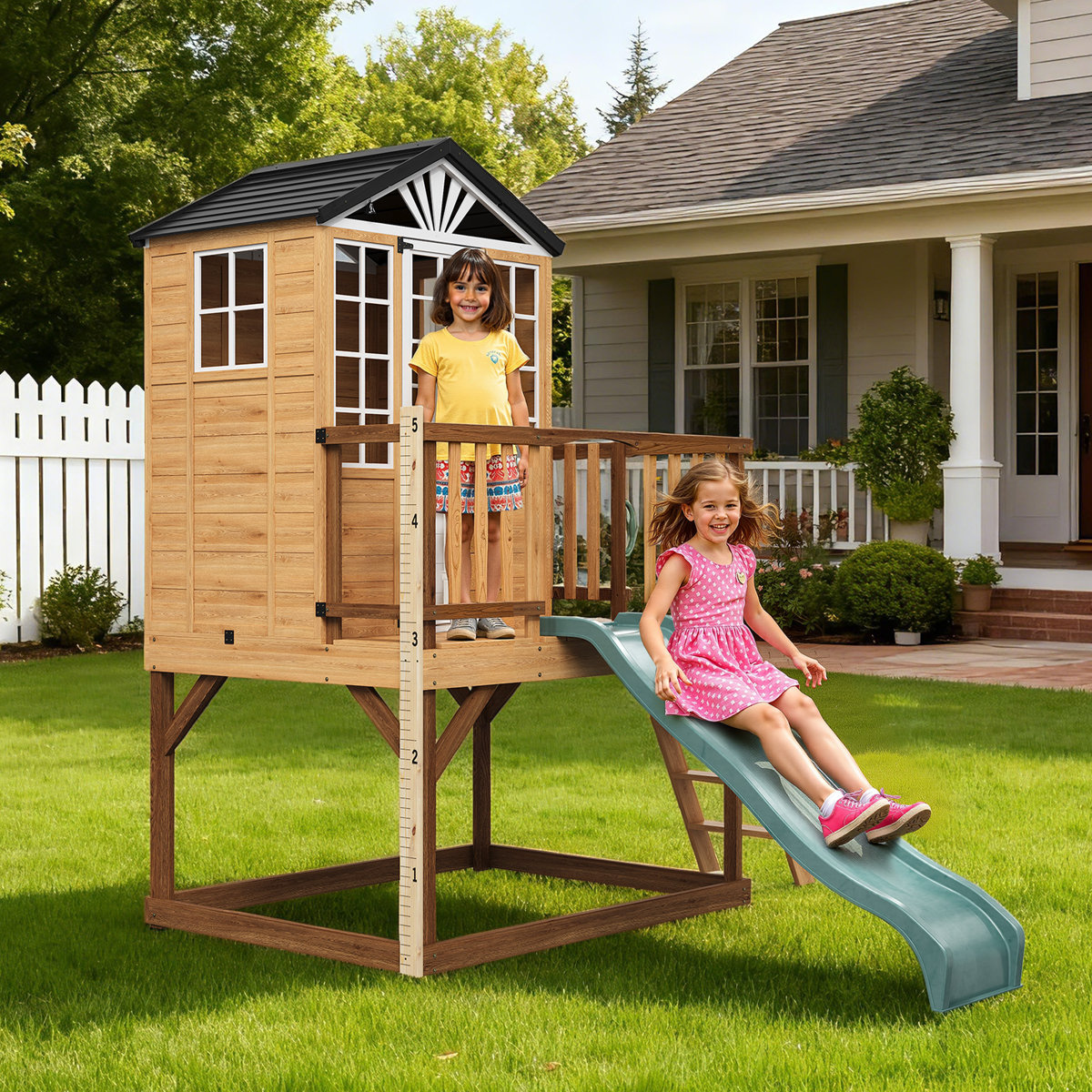 Green4ever 7-In-1 Wooden Playhouse With Slide & Sandbox - Wayfair Canada