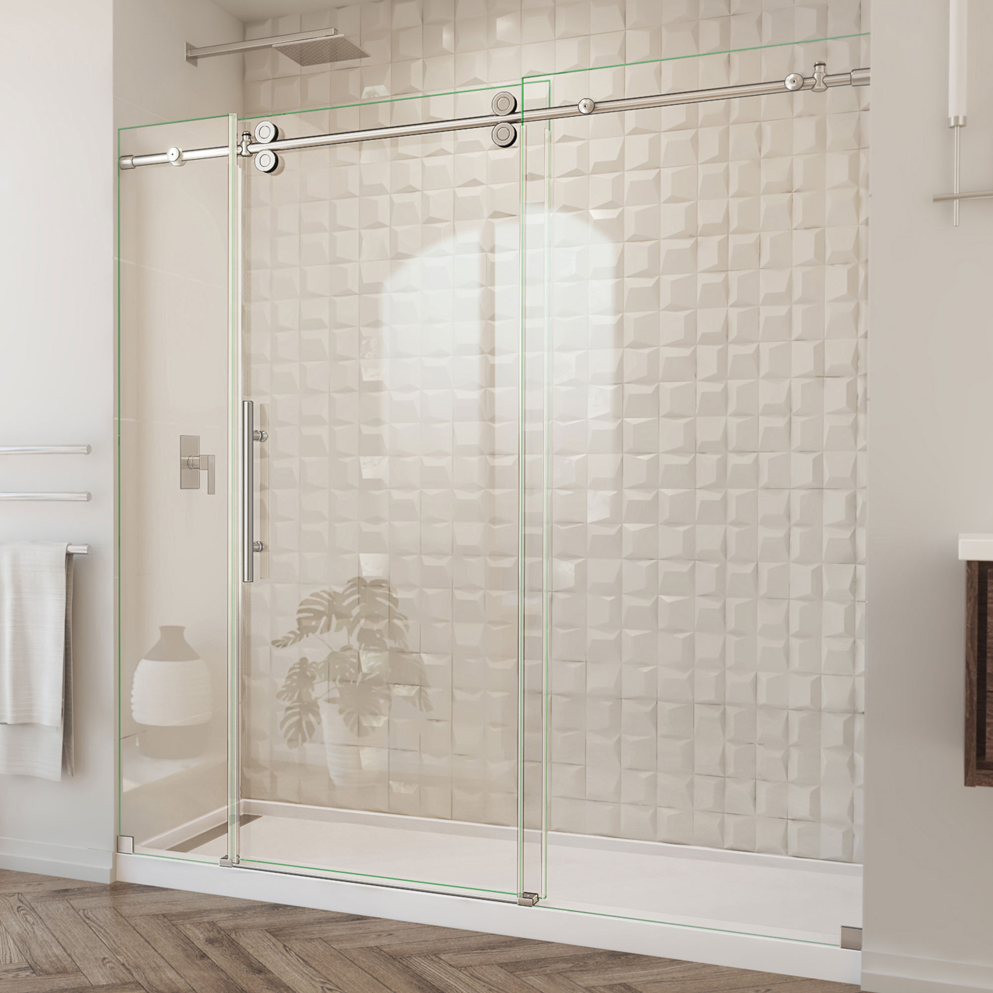 DreamLine Porte de douche coulissante simple sans cadre de l 68 po x H ...