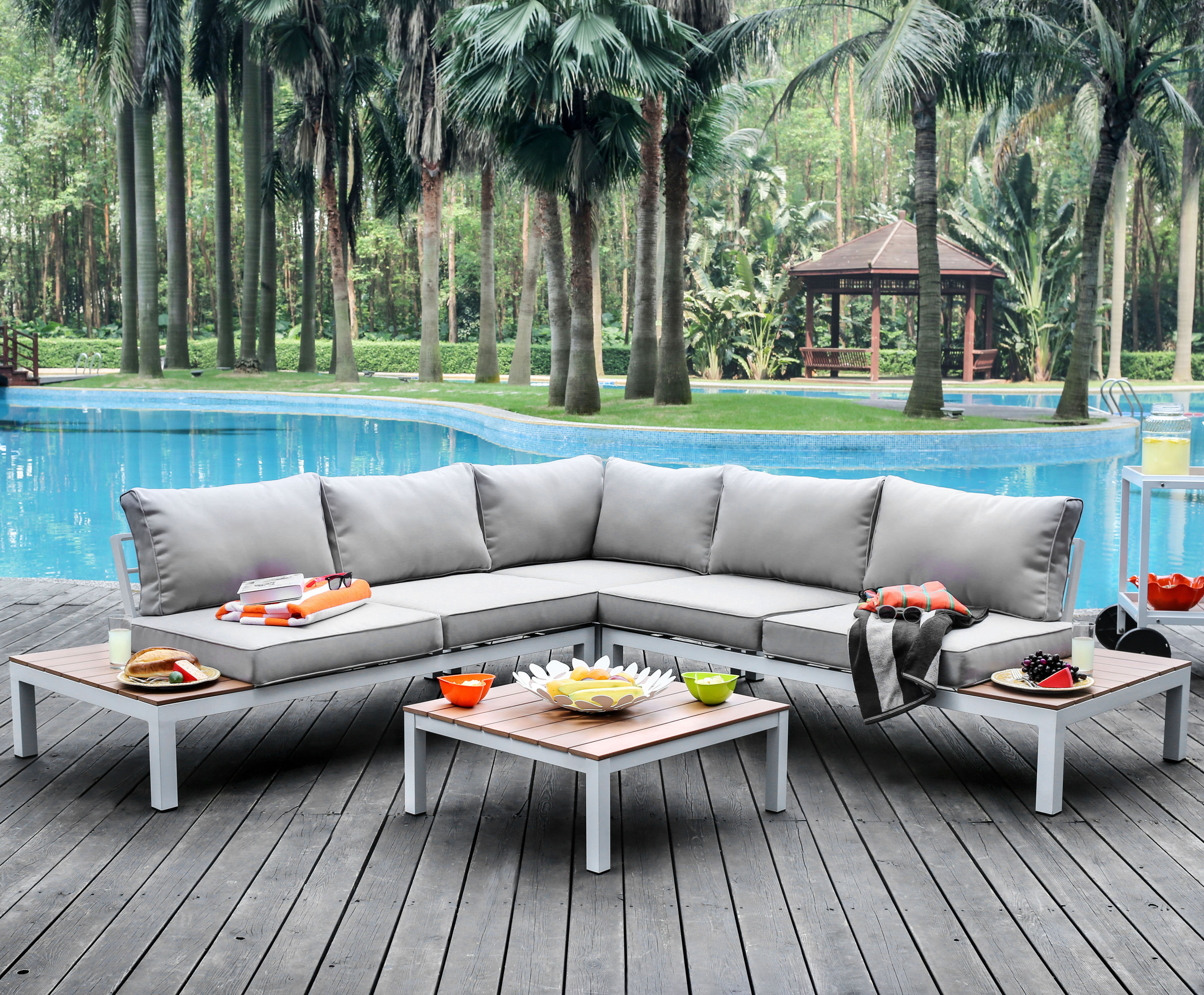 Brayden Studio® Akio 4 Piece Sectional Seating Group with Cushions ...