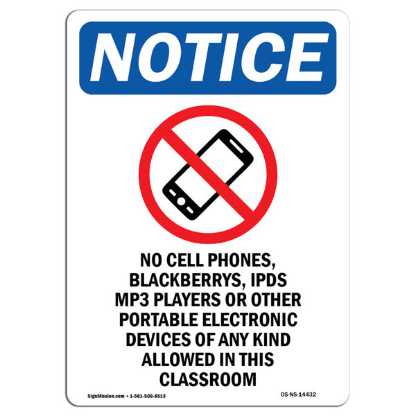 SignMission OSHA Notice - No Cell Phones Blackberrys Sign With Symbol ...