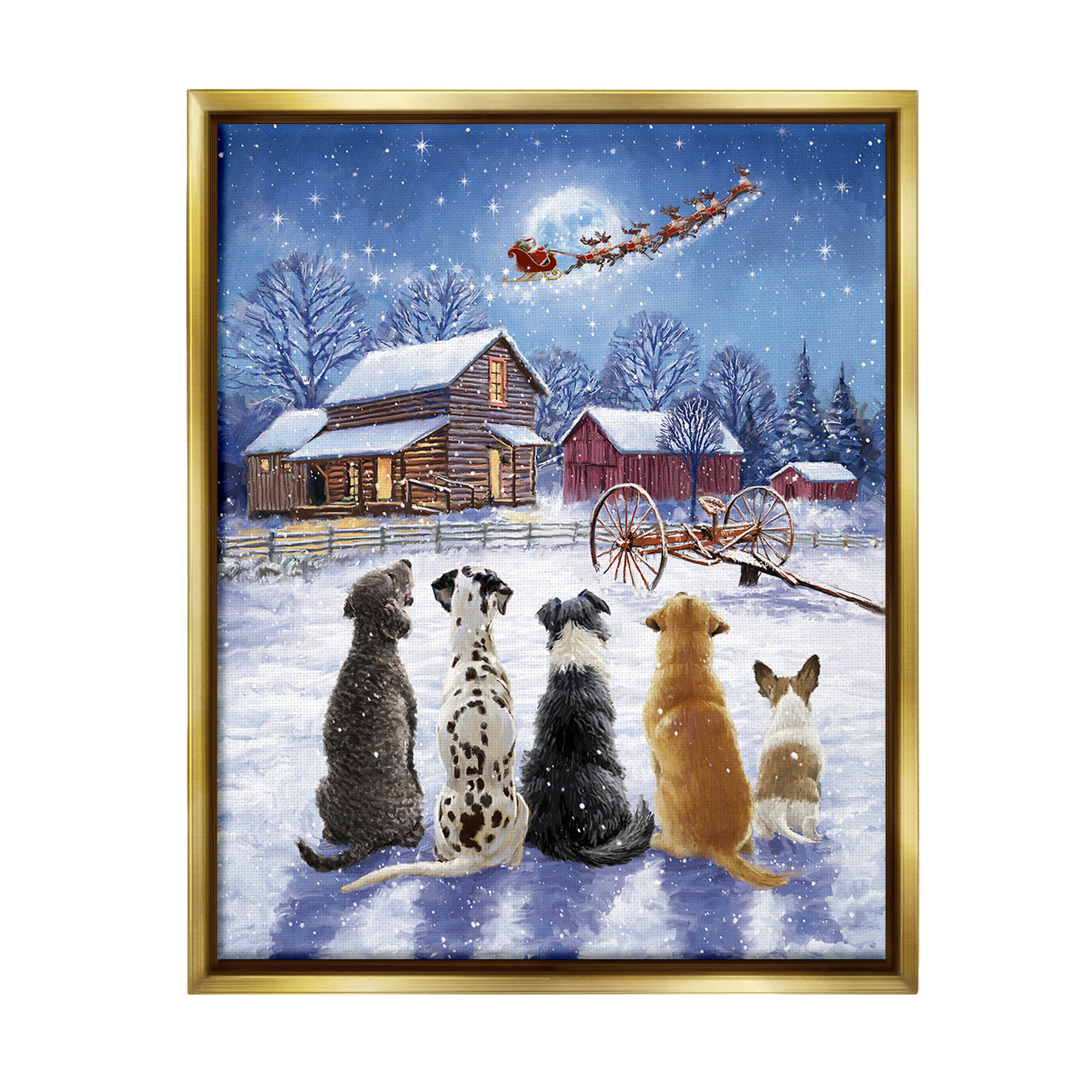 The Holiday Aisle® " Snowy Farm Dogs " by Ian Saxton on Canvas | Wayfair