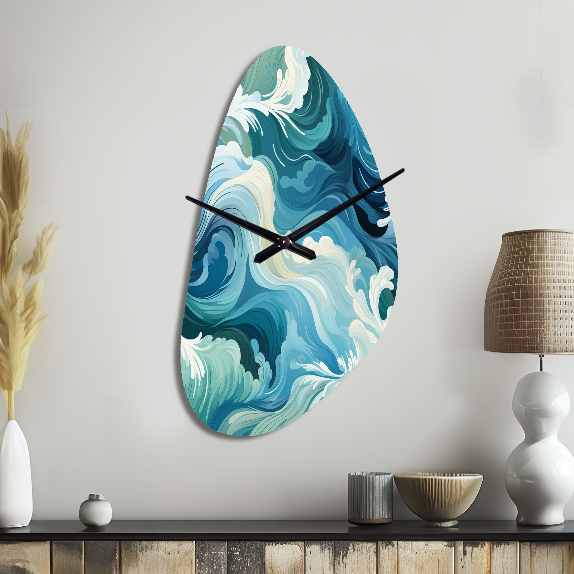 Design Art Ocean Spray - Coastal Unique Shape Metal Clocks, Blue ...