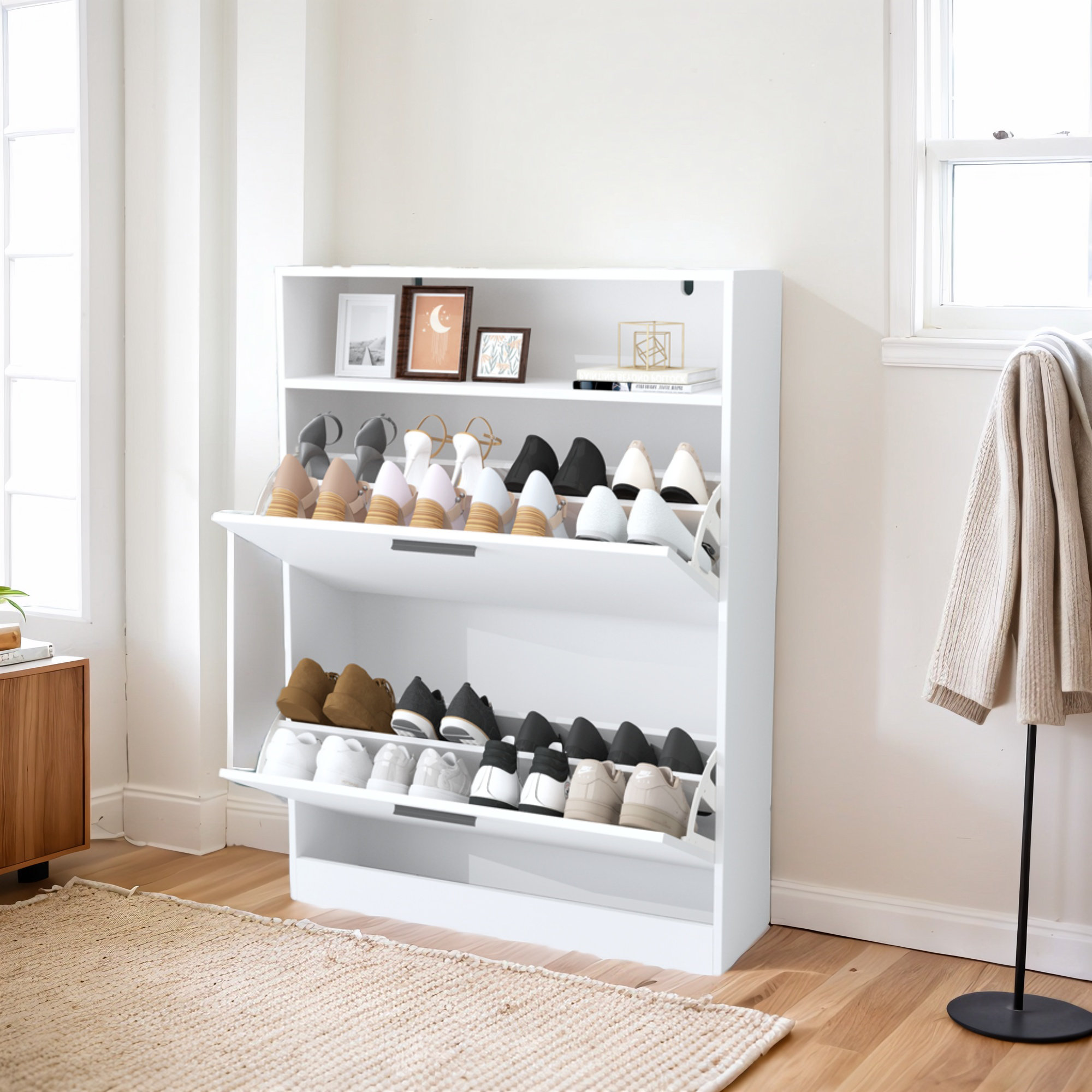Latitude Run® 16 Pair Stackable Flip Down Shoe Storage | Wayfair