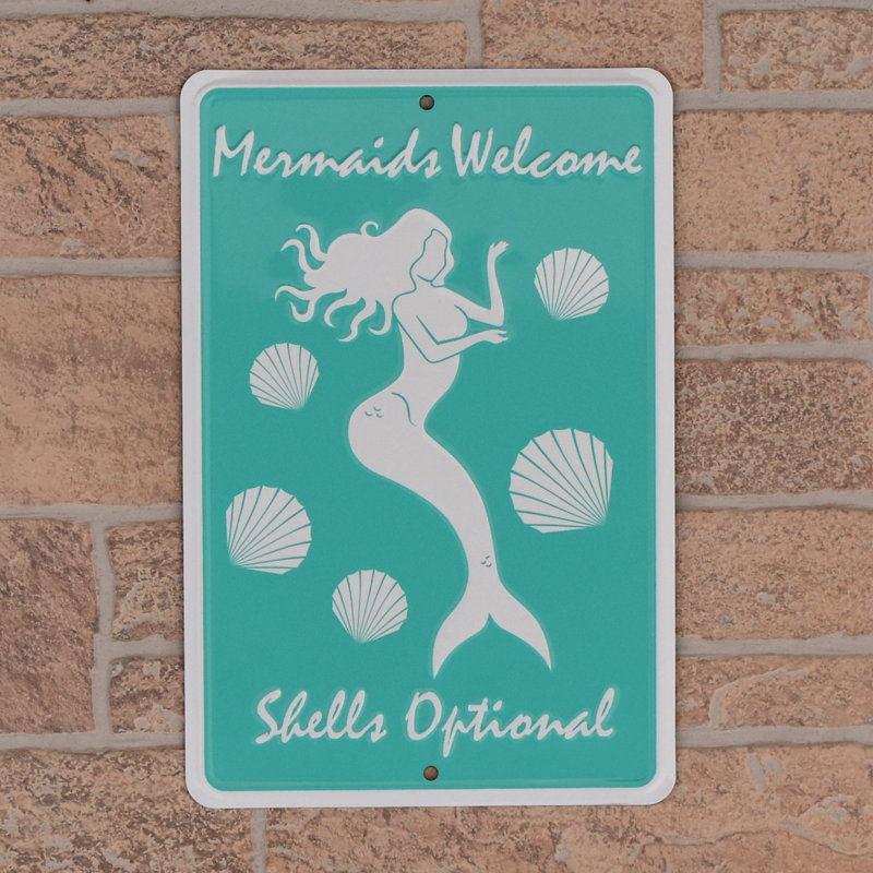 Trinx Mermaids Welcome Shells Optional Ocean Beach House Tin Metal Wall ...