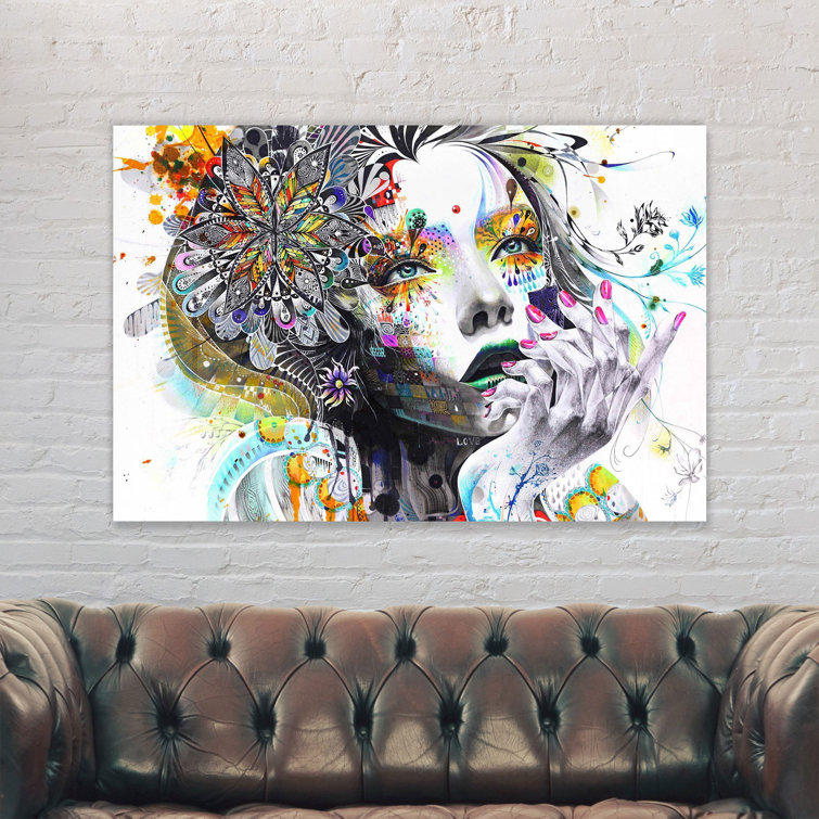 Happy Larry Female Face Abstract Colour - Wrapped Canvas Graphic Art ...