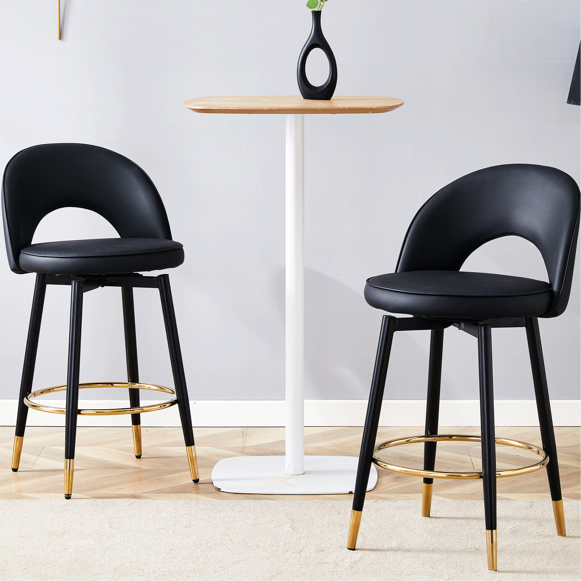 Latitude Run® Of 2 360° Rotatable Bar Stools, Modern Pu Upholstery And ...
