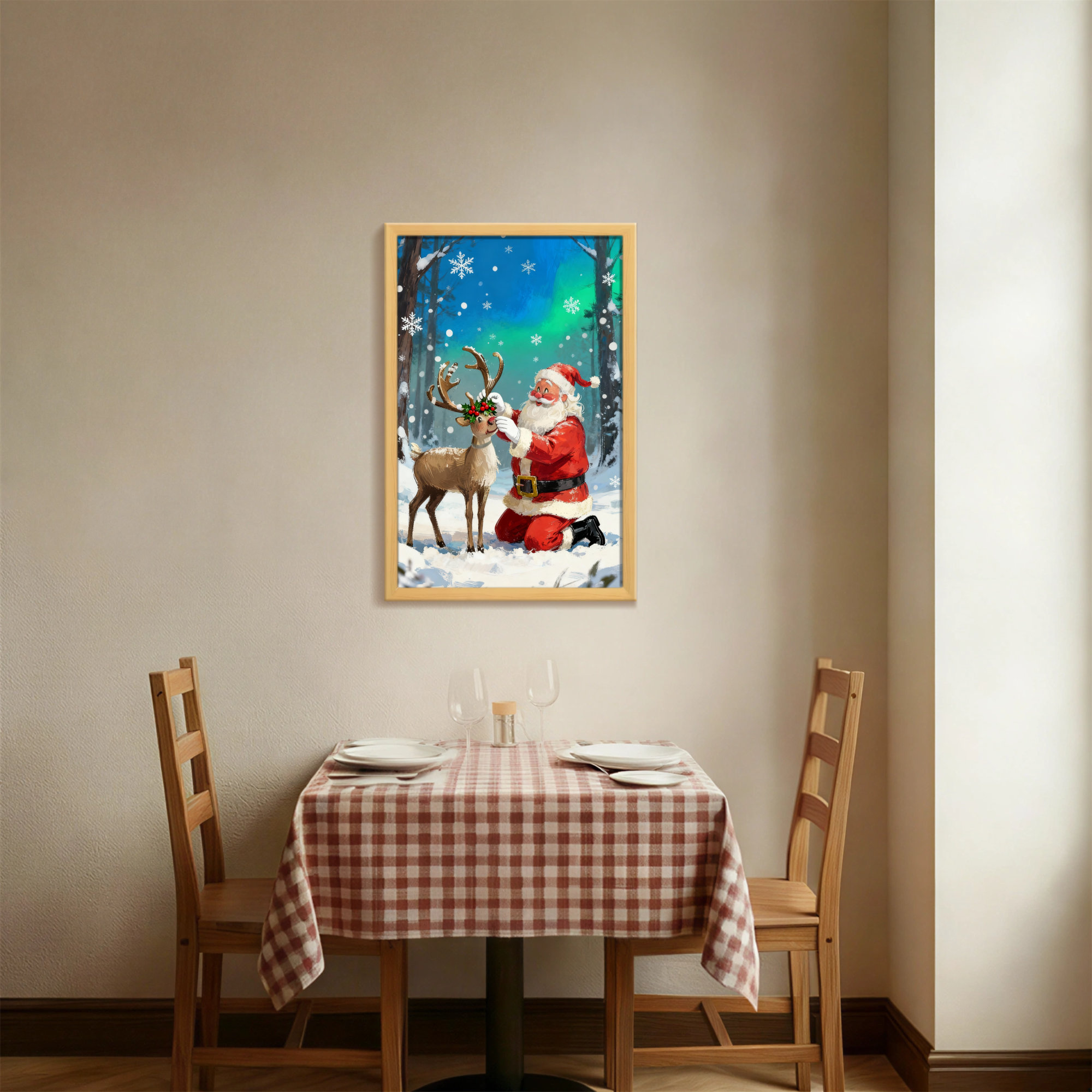 Canora Grey Christmas Santa Claus And Reindeer In Snowy Forest | Wayfair