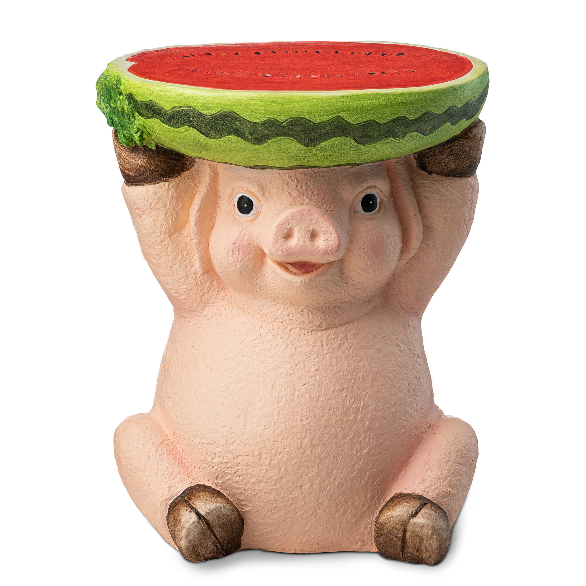 Trinx 12.5"H MGO Novelty Pig Hold A Watermelon Decorative Garden Stool ...