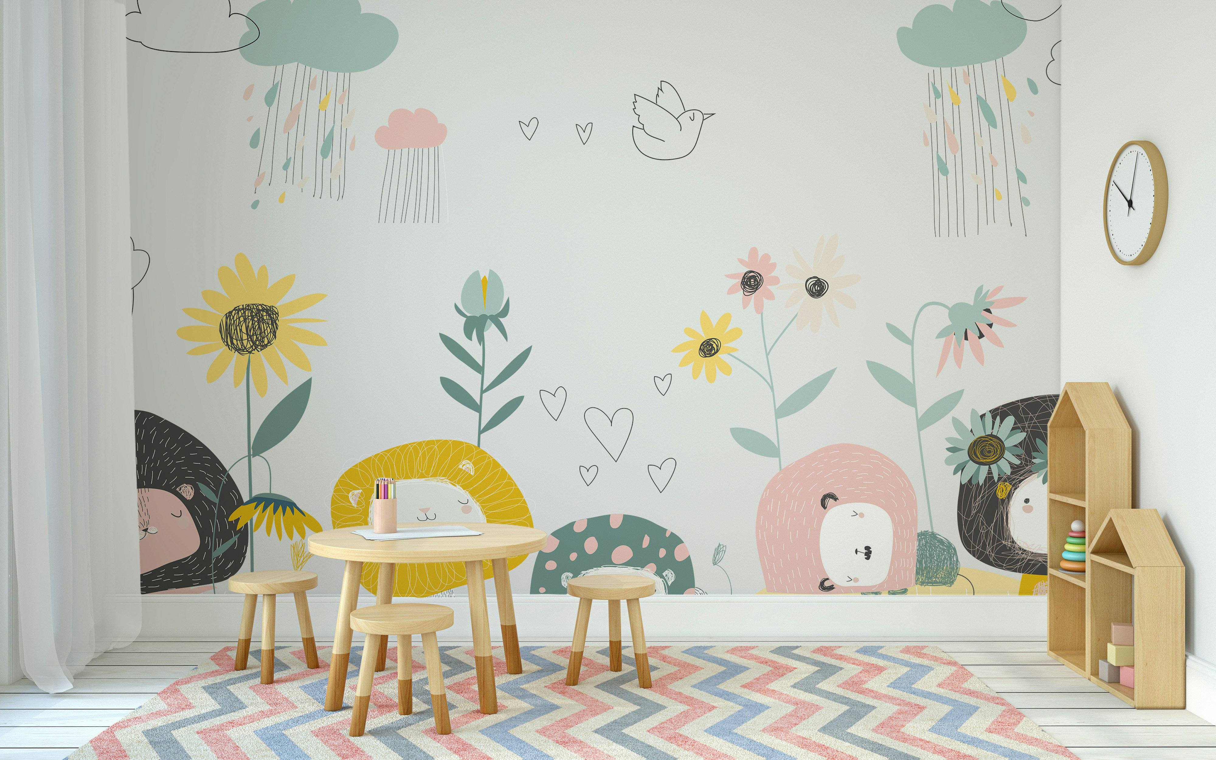Zoomie Kids Hand Drawn Flowers Hearts Birds Removable Wallpaper | Wayfair